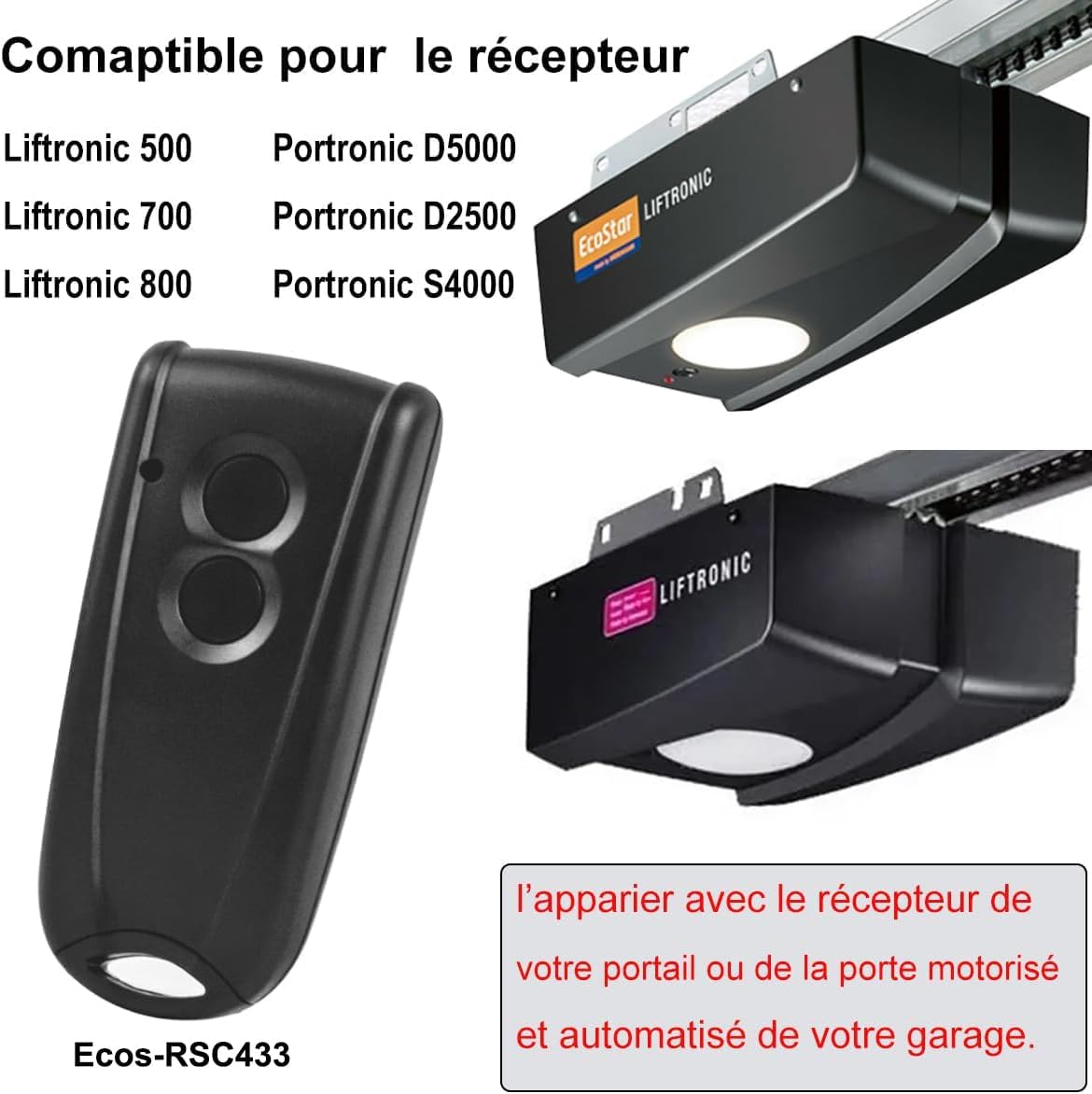 EcosRSC433 Garage Remote Control 433Mhz Gate Remote Control Replacer ...