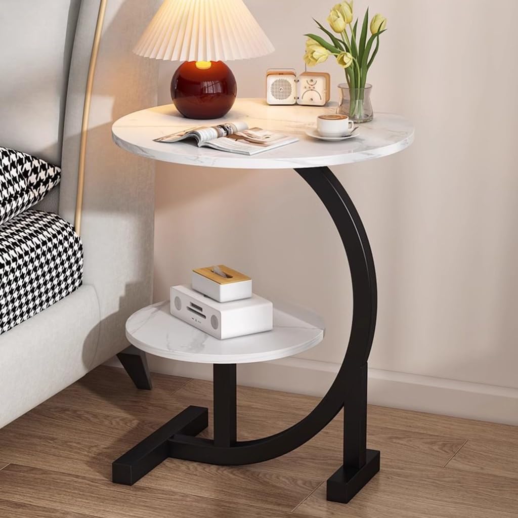 2-Tier Sofa Side Table, Modern Small Coffee Table with Faux Marble Top ...