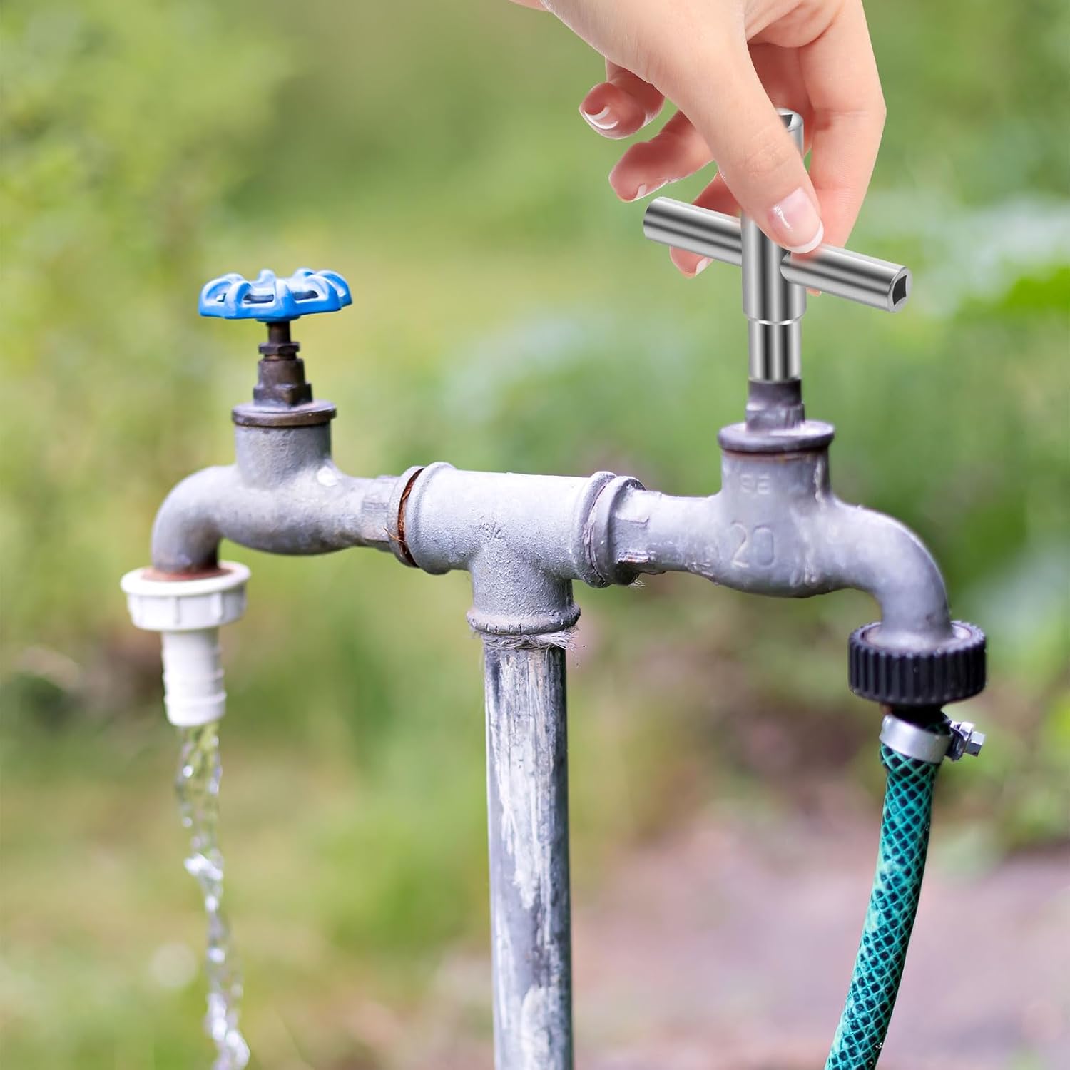 Clé à robinet argentée 4 en 1, clé à robinet cruciforme, clé à robinet carrée, clé manuelle pour ...