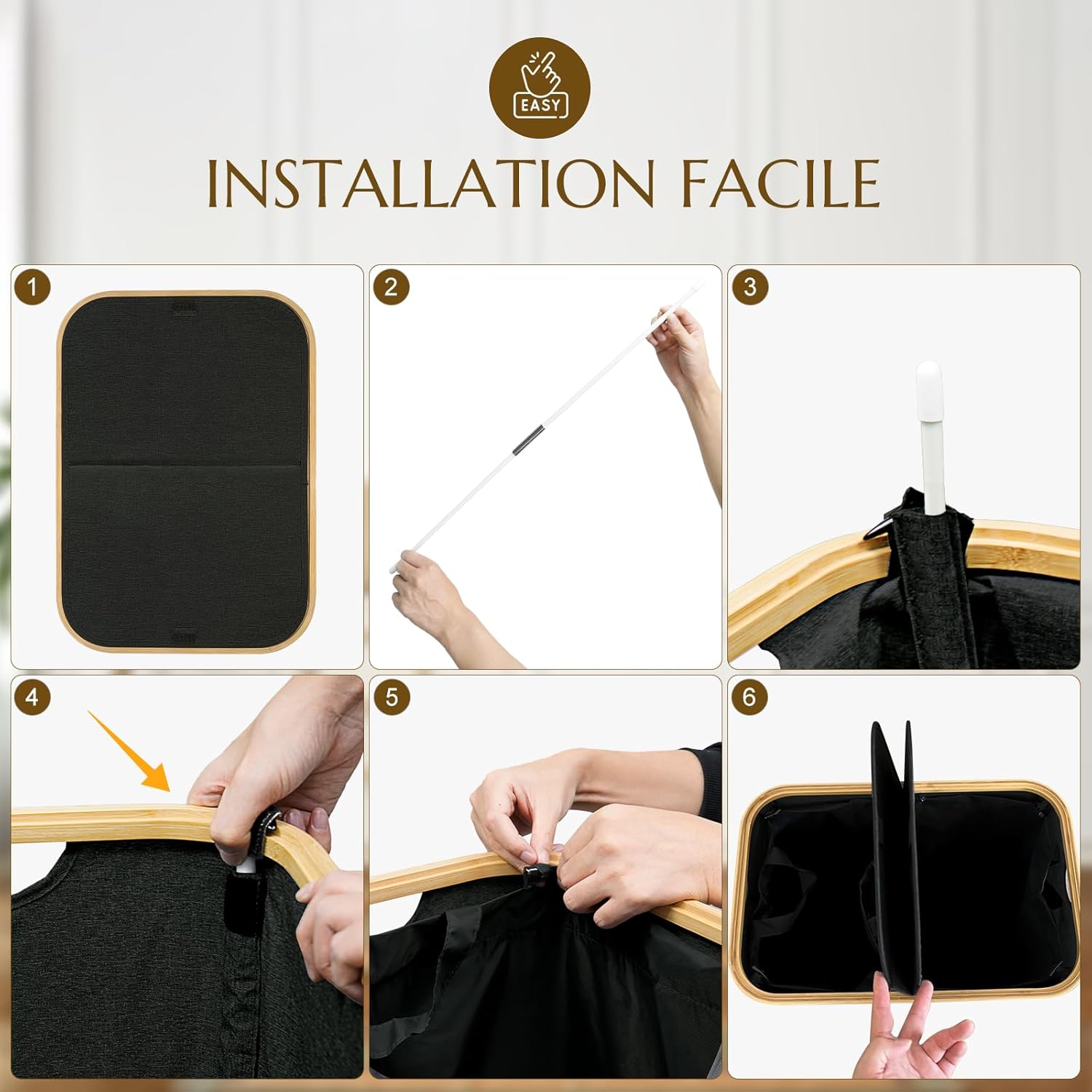 Foldable Laundry Basket, 140L 2 Compartments Laundry Bucket with Bamboo ...