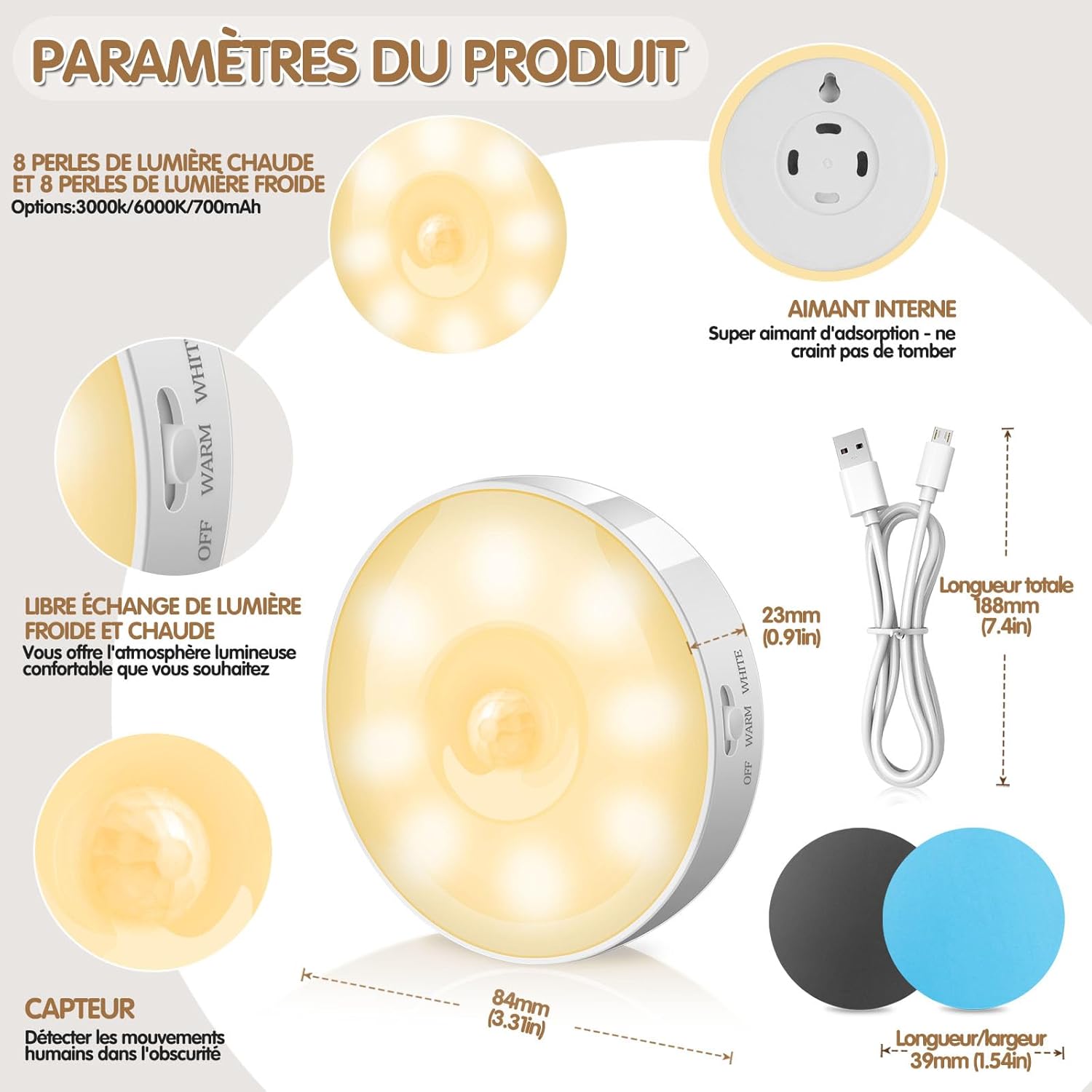LED Motion Sensor Lamp, Pack of 3, LED Night Light, Wireless ...