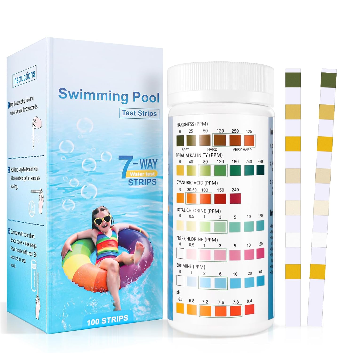 in 1 Pool and Spa Water Tester, 100 Pool Test Strips, Pool Test ...