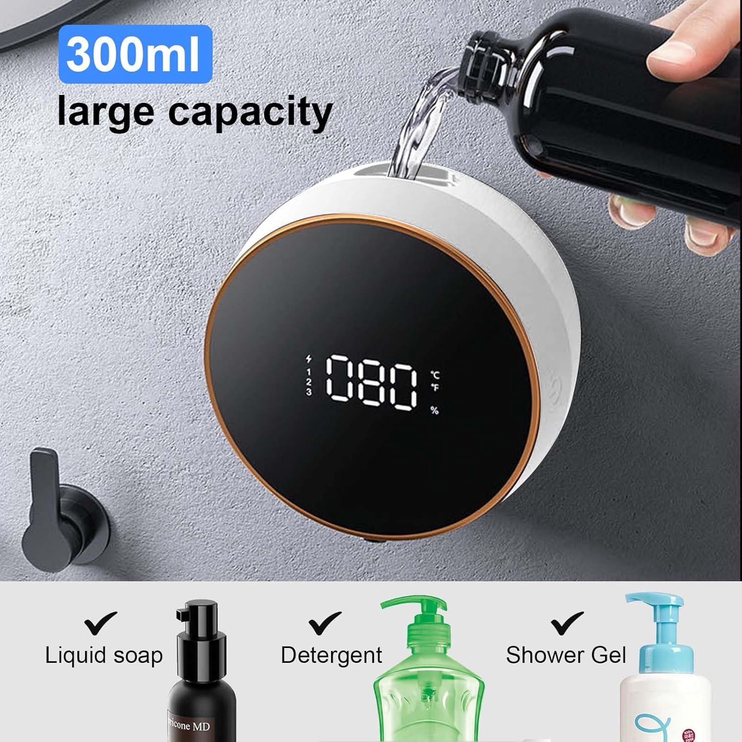 Distributeur Savon Automatique Mural, 300ml Distributeur Liquide ...