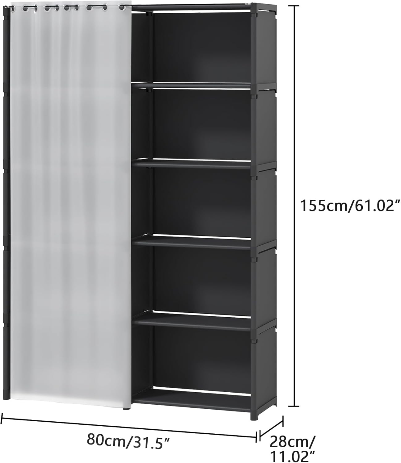 6-Tier Storage Shelf, Compartments with Curtains, Portable Bookcase ...