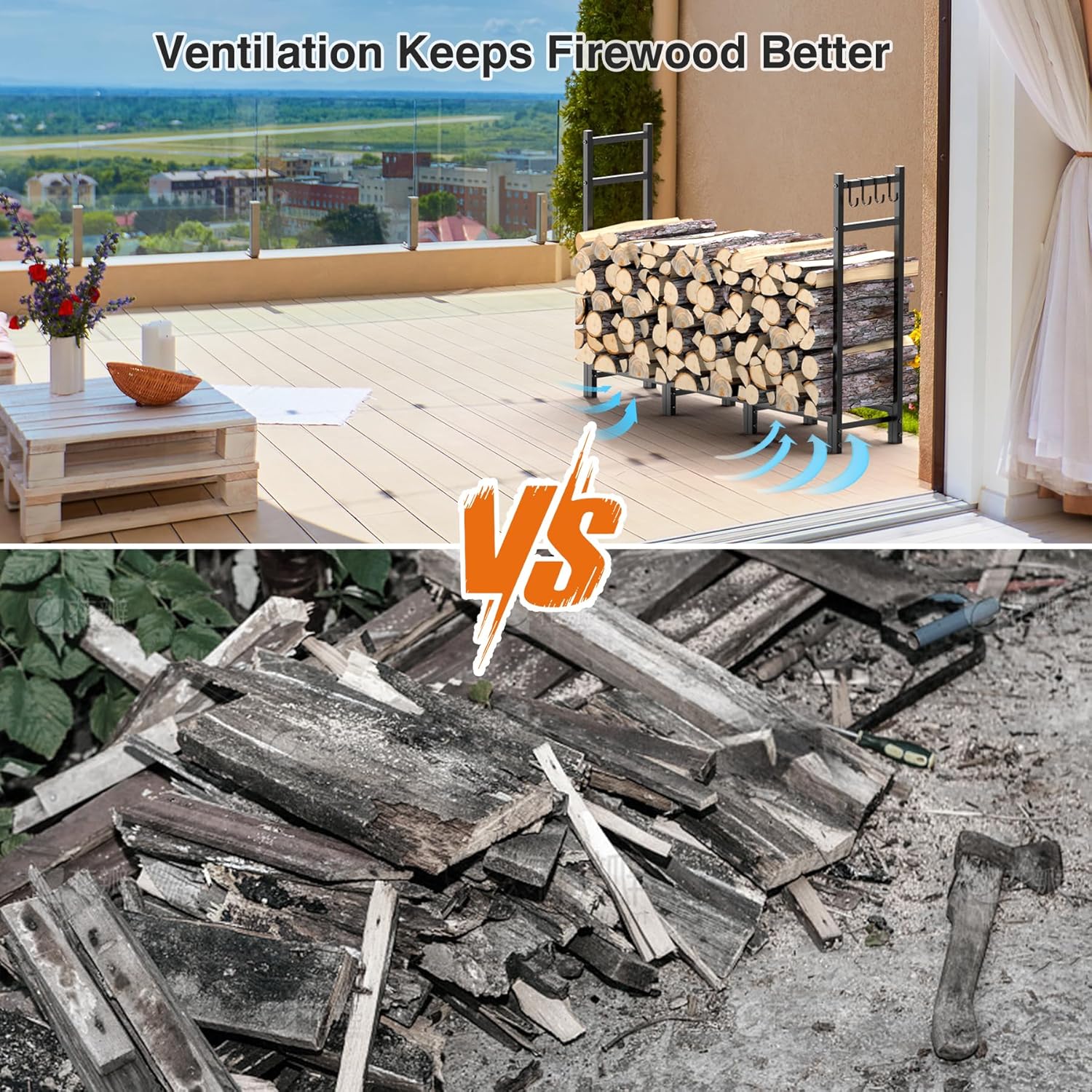 Étagère à Bois De Cheminée En Métal,Range Bûches Extérieur Réglable ...