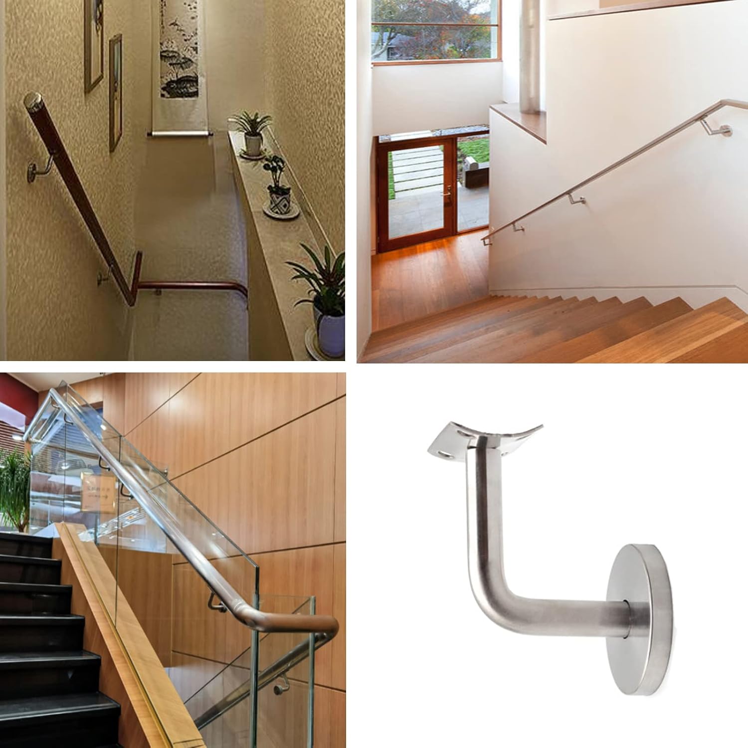 4 Pieces Wall Mounted Handrail Brackets, Stainless Steel Stair Railing ...
