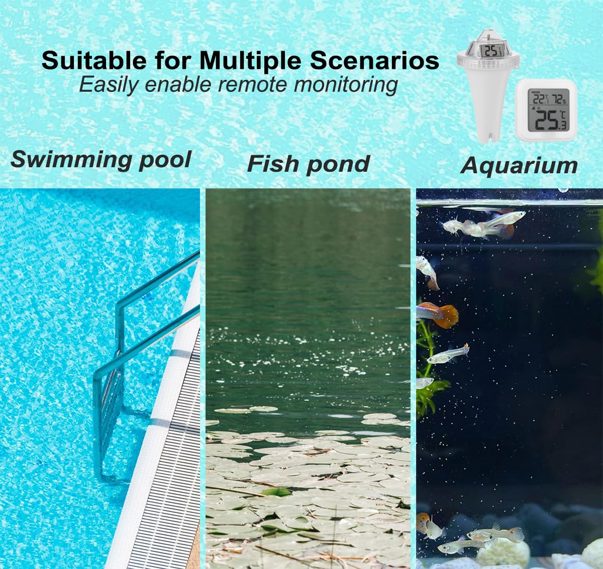 Wireless Floating Pool Thermometer with Triple LCD Displays Outdoor ...