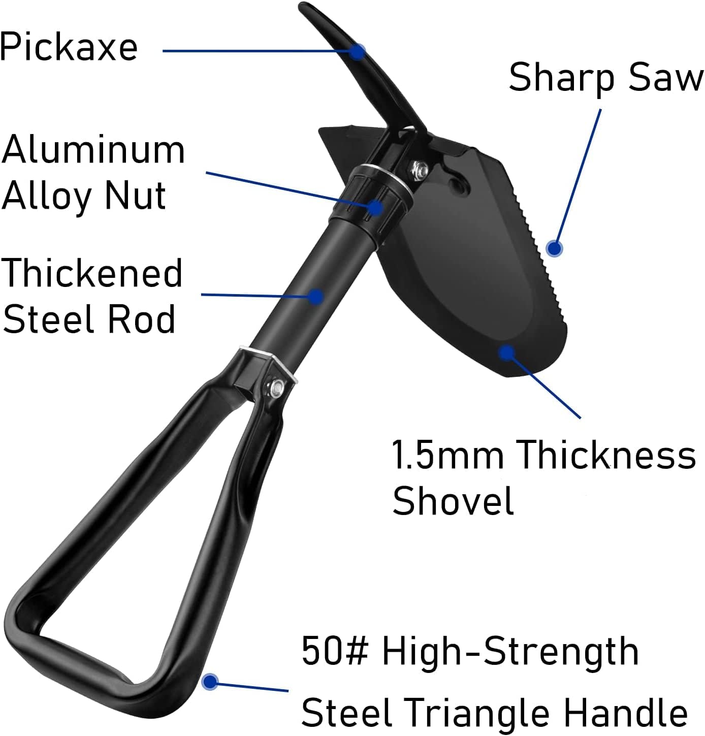 47cm Large Multi-Function Folding Shovel with Storage Bag, Camping ...