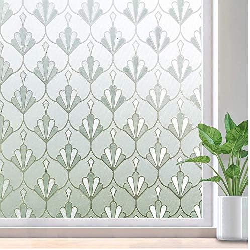 Electrostatic Window Film Privacy Window Film Non Adhesive Reusable Frosted Opaque Flower Pattern Office Home Bathroom Bedroom Kitchen 40x200cm