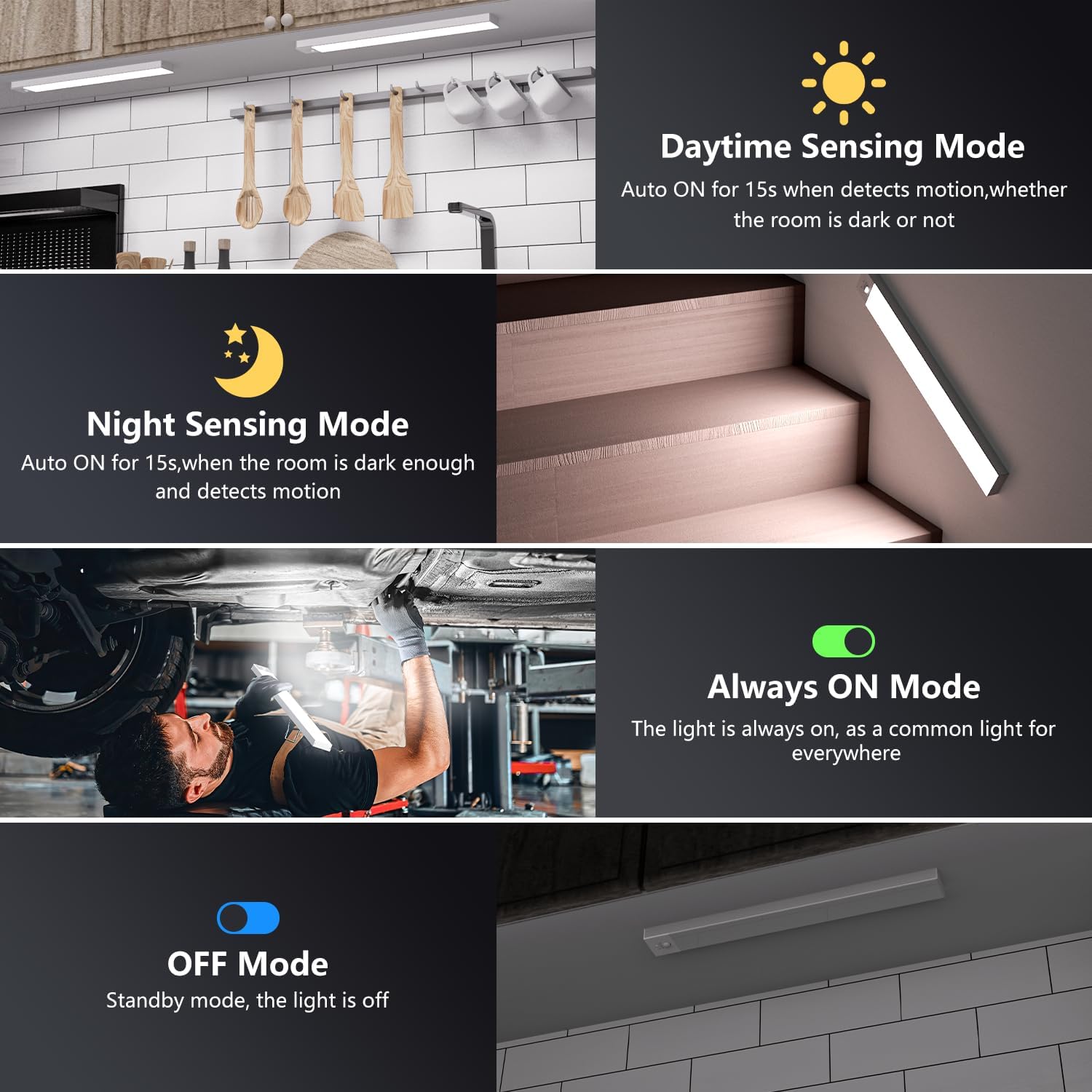 Closet Light 3 Pack, 5000K USB Wireless LED Closet Light Motion Sensor ...