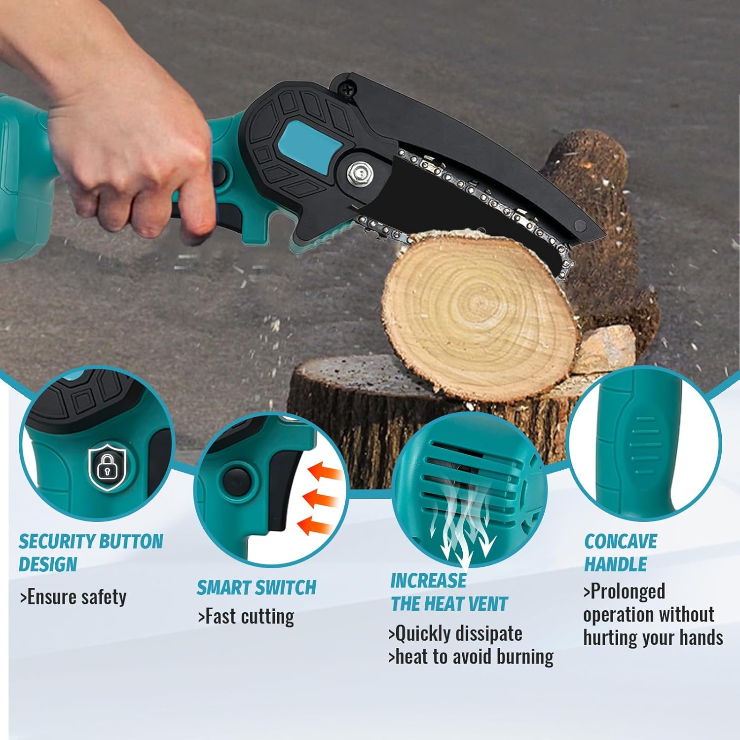 Battery powered chainsaw, 4-inch cordless chainsaw, portable electric ...
