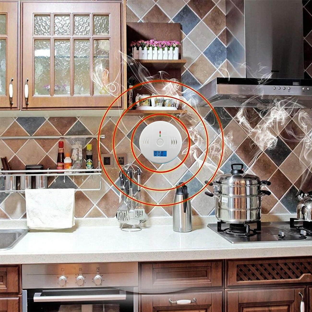 Carbon monoxide alarm detector, for kitchen, basement, travel, home ...