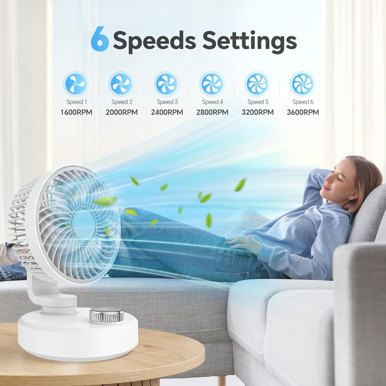 Table Fan, Small Quiet Fan with Shaking Head, Rechargeable, Portable, 6 ...