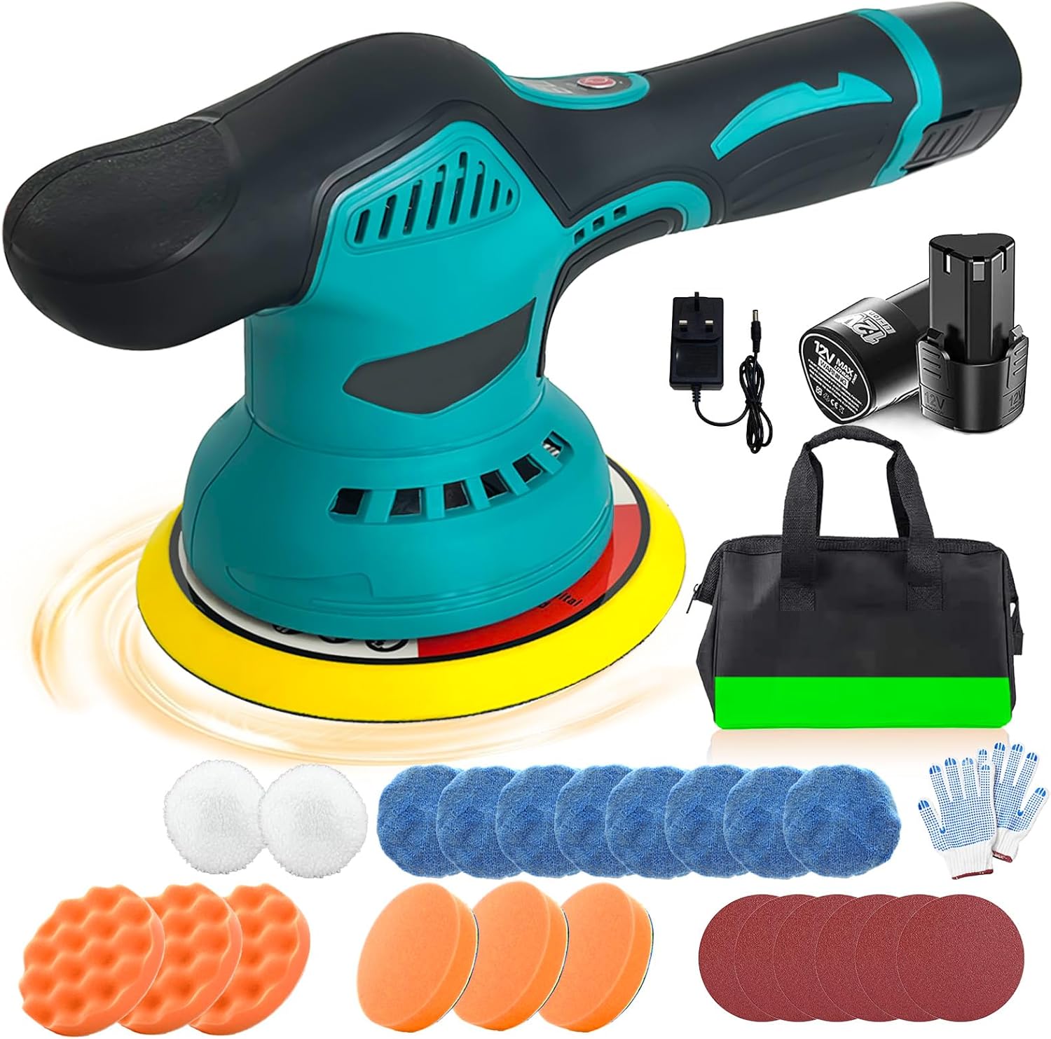 Cordless car polishing machine with 2 12V batteries and charger, 6-inch ...