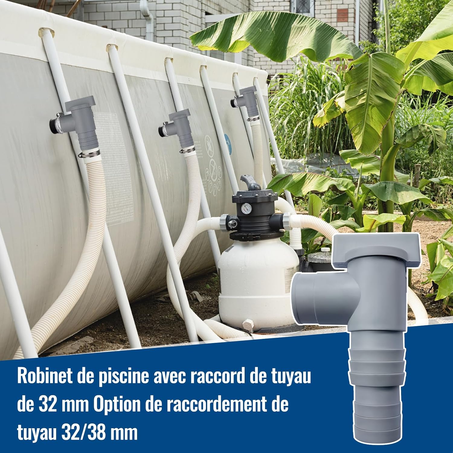 Swimming Pool Maintenance/Shut-Off Valve with 32/38mm Hose Connector ...