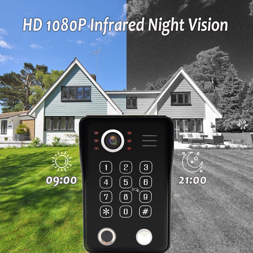 Wired Video Intercom for Apartment, 1080P Video Doorbell with 10" Touch ...