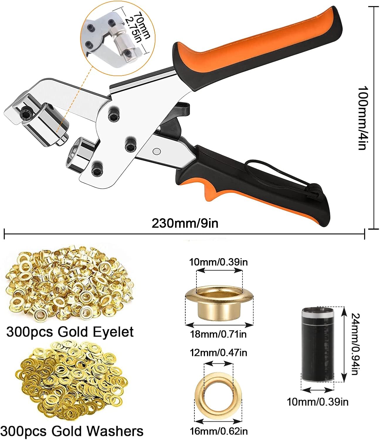 Metal Eyelets Kit 10mm, Eyelet Pliers with 300 Eyelets, Eyelet Punch ...