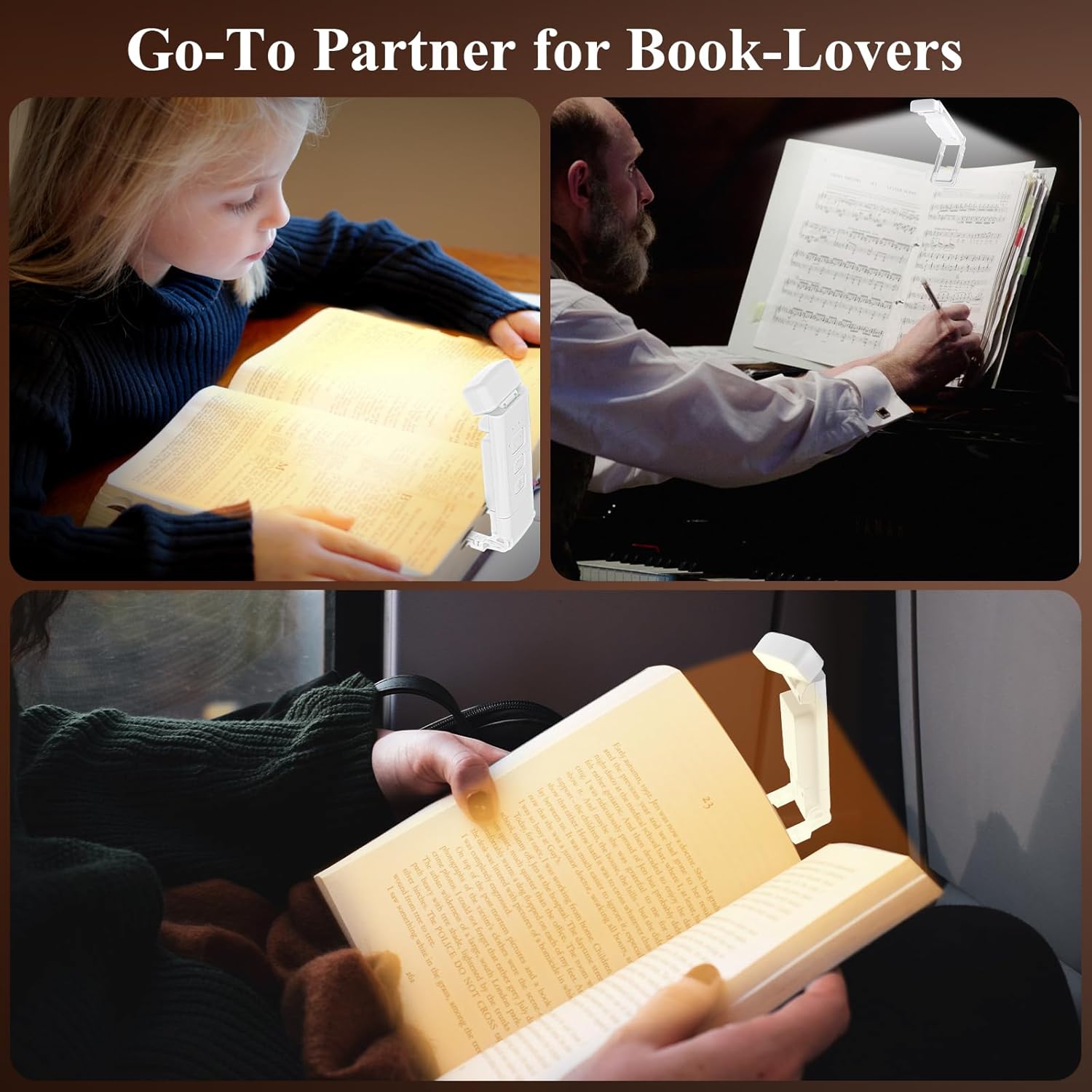 USB Rechargeable Reading Light, Clip-on Bed Lamp with 3 Colors & 5 ...