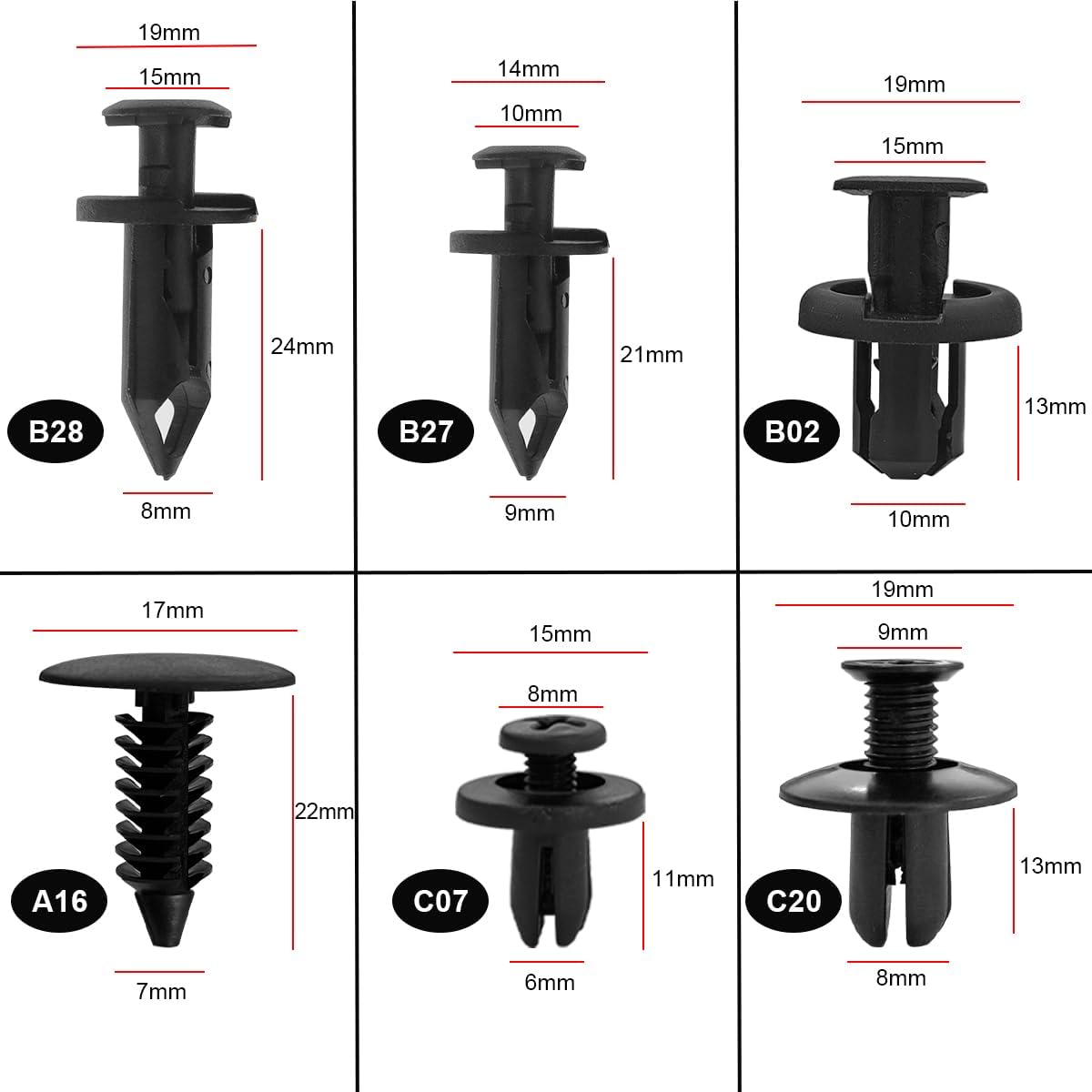 Kit de 190 clips de fixation pour automobile, rivets en plastique noir ...