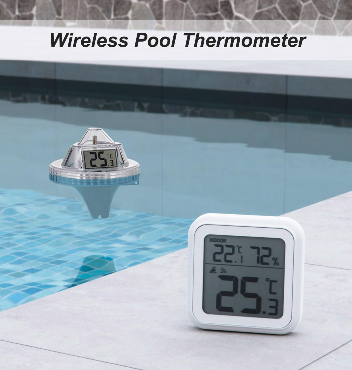 Wireless Floating Pool Thermometer with Triple LCD Displays Outdoor ...