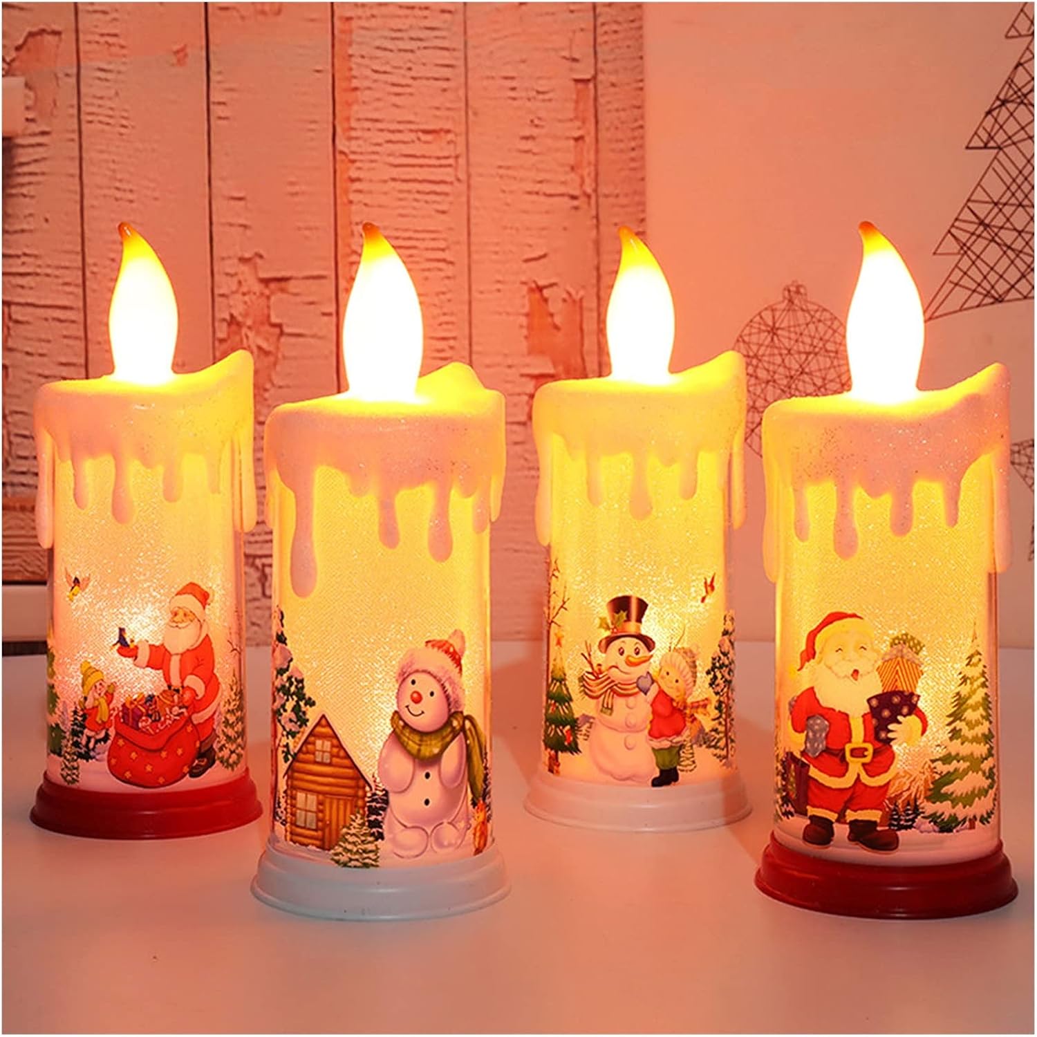 Bougies sans flamme, bougies de Noël à flamme blanche chaude avec motif ...