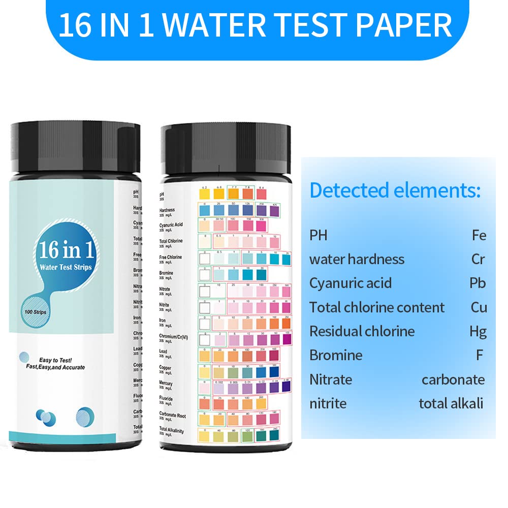Strisce reattive per l'acqua 16 in 1 (100 strisce) – Test di pH ...