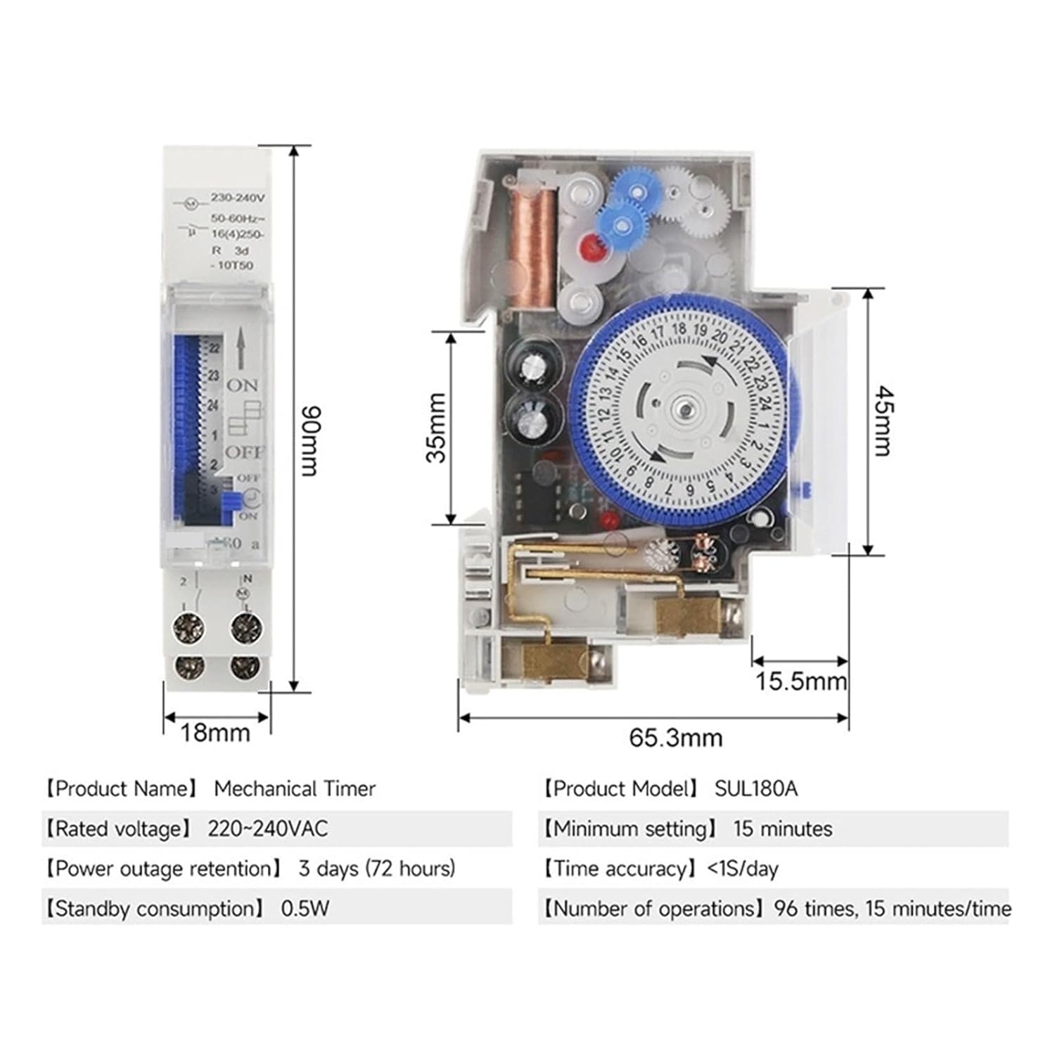 SUL180A Din Rail 24 Hours Mechanical Timer Switch Relay Analogues ...