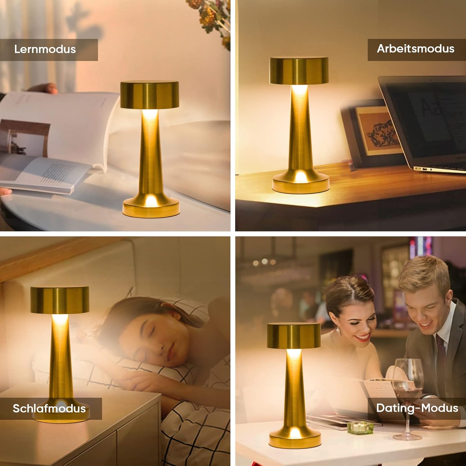 Wireless LED touch bedside lamp, rechargeable USB table lamp, powerful ...
