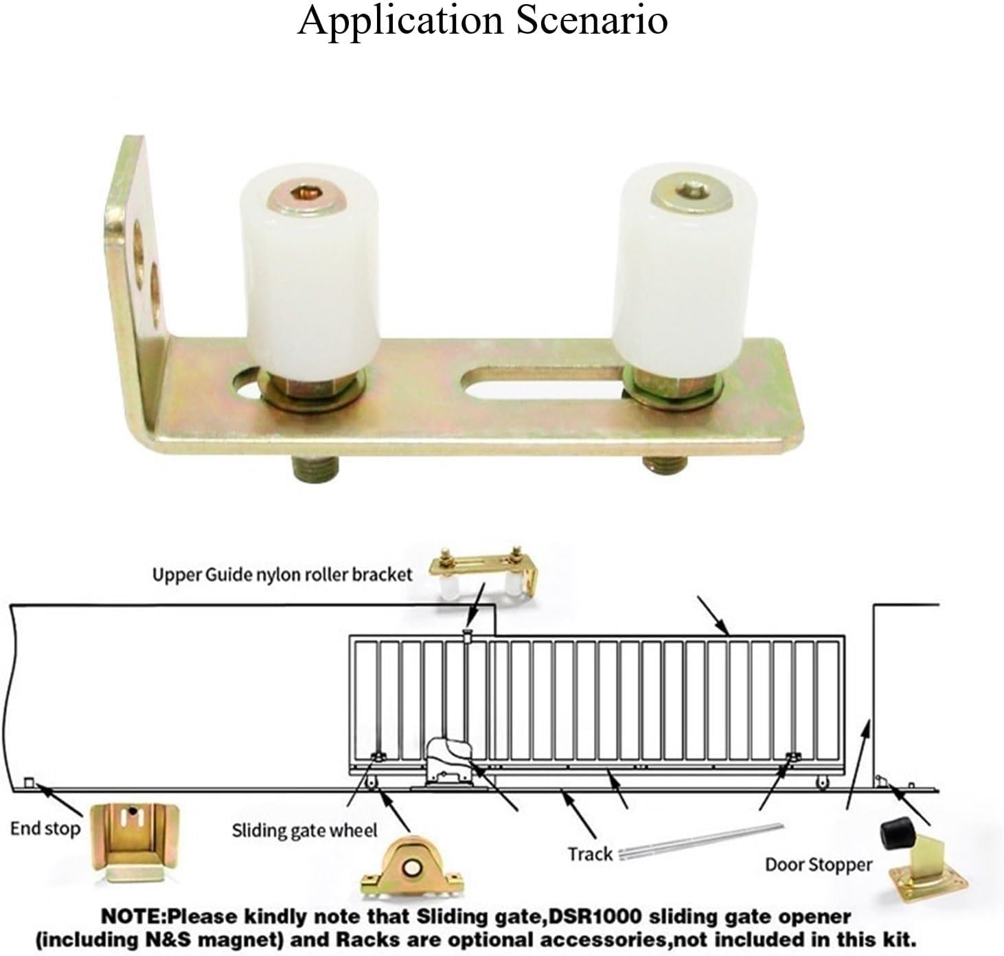 2 Pack Adjustable Gate Roller Guide, Nylon Roller with L-Shaped Bracket ...