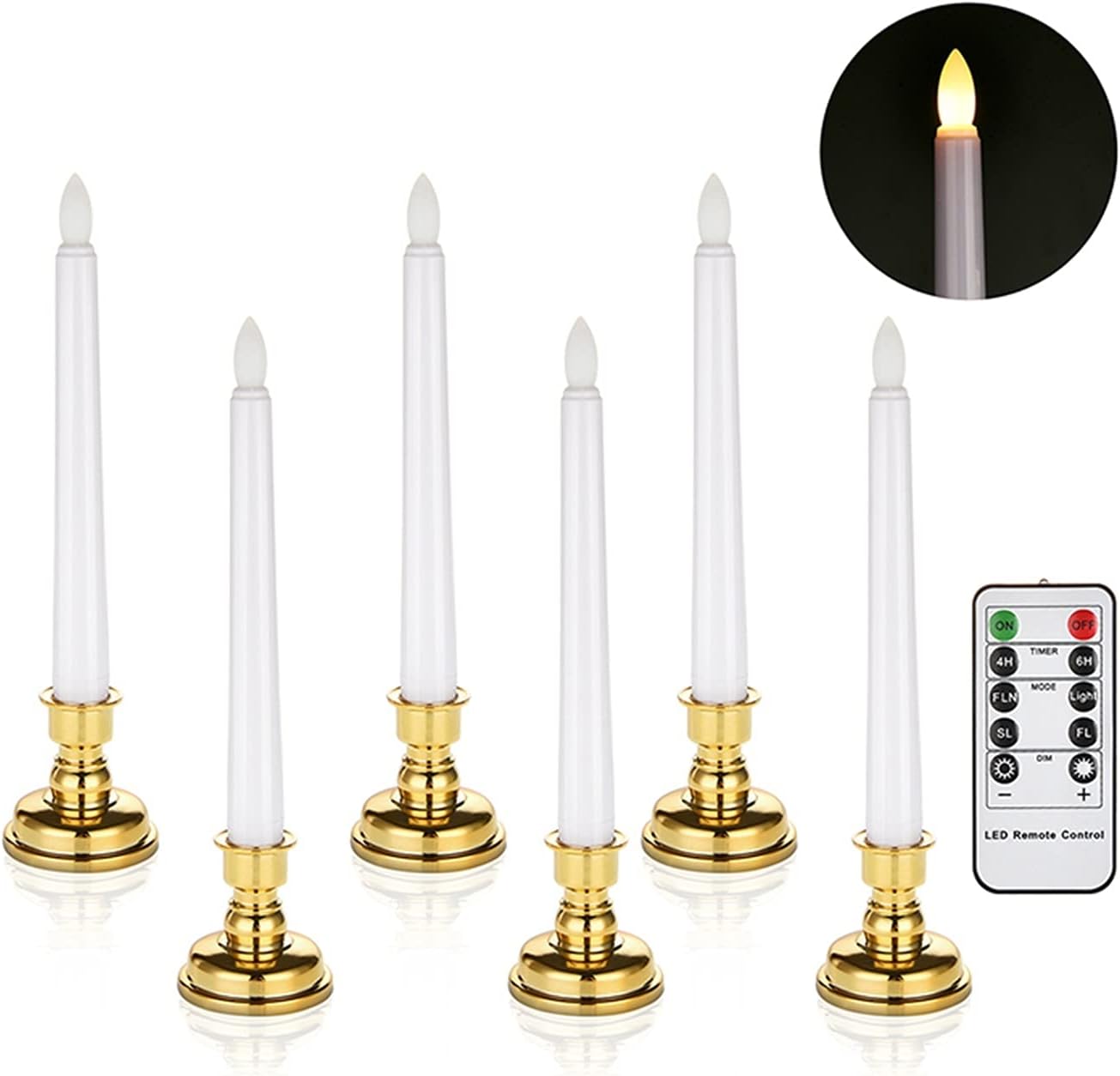 Bougies de fenêtre sans flamme, à piles, avec socle doré, minuterie ...