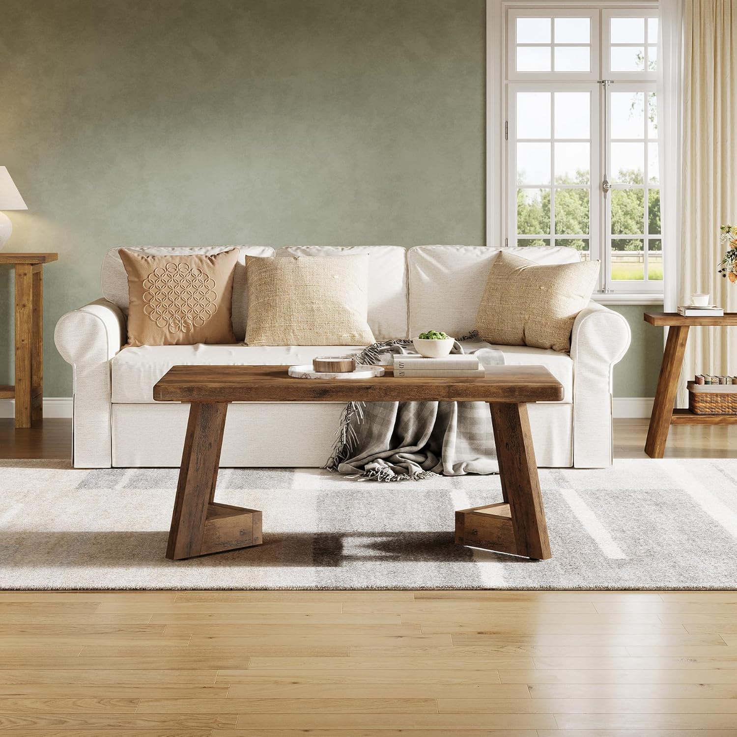 Tribesigns Coffee Table, 120 cm Farmhouse Wooden Living Room Table ...