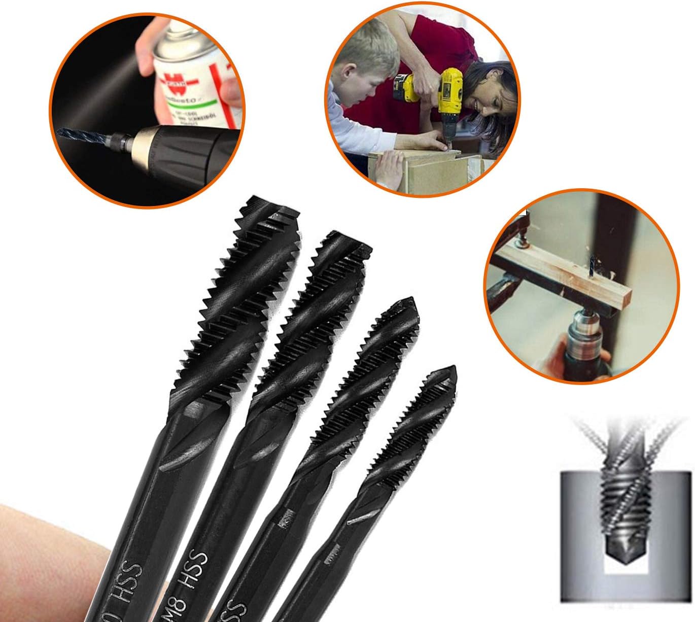 7 pièces Tarauds à filetage hélicoïdal en nitrure, HSS 6542 taraud à ...