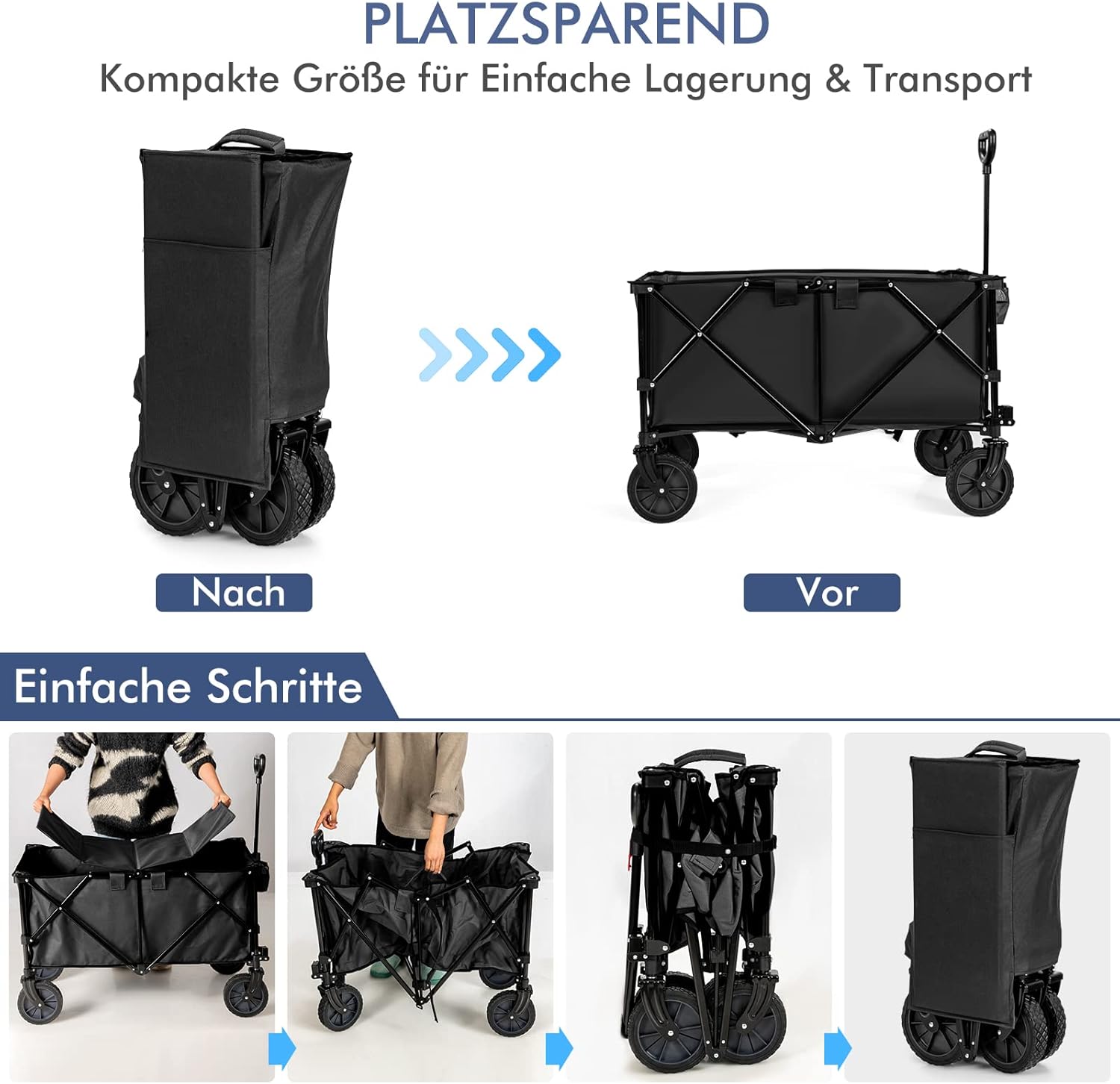 COSTWAY Bollerwagen faltbar, bis 82kg belastbar, Handwagen mit verstellbarem Griff & 2 ...