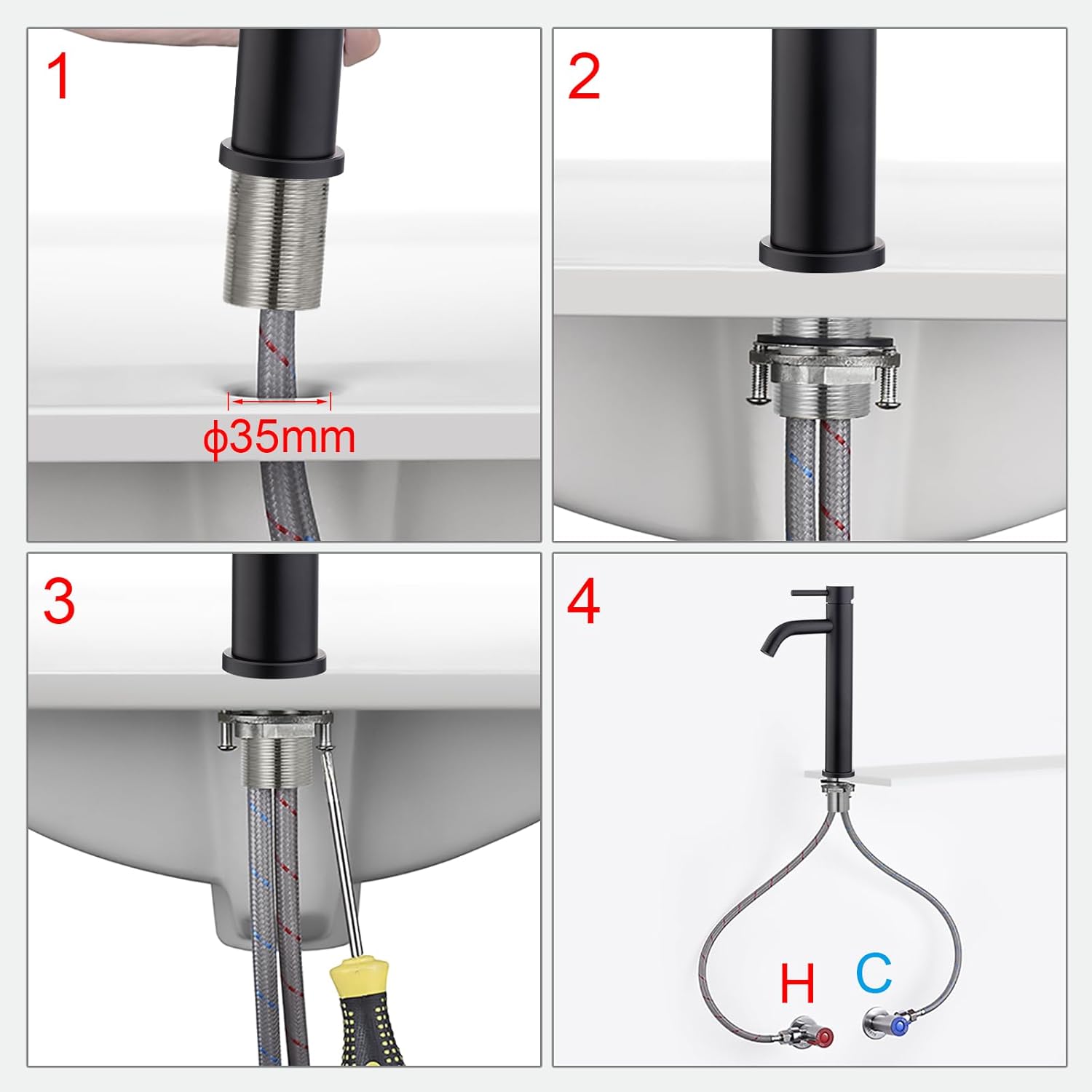 High spout basin mixer, hot/cold water connection mixer, white