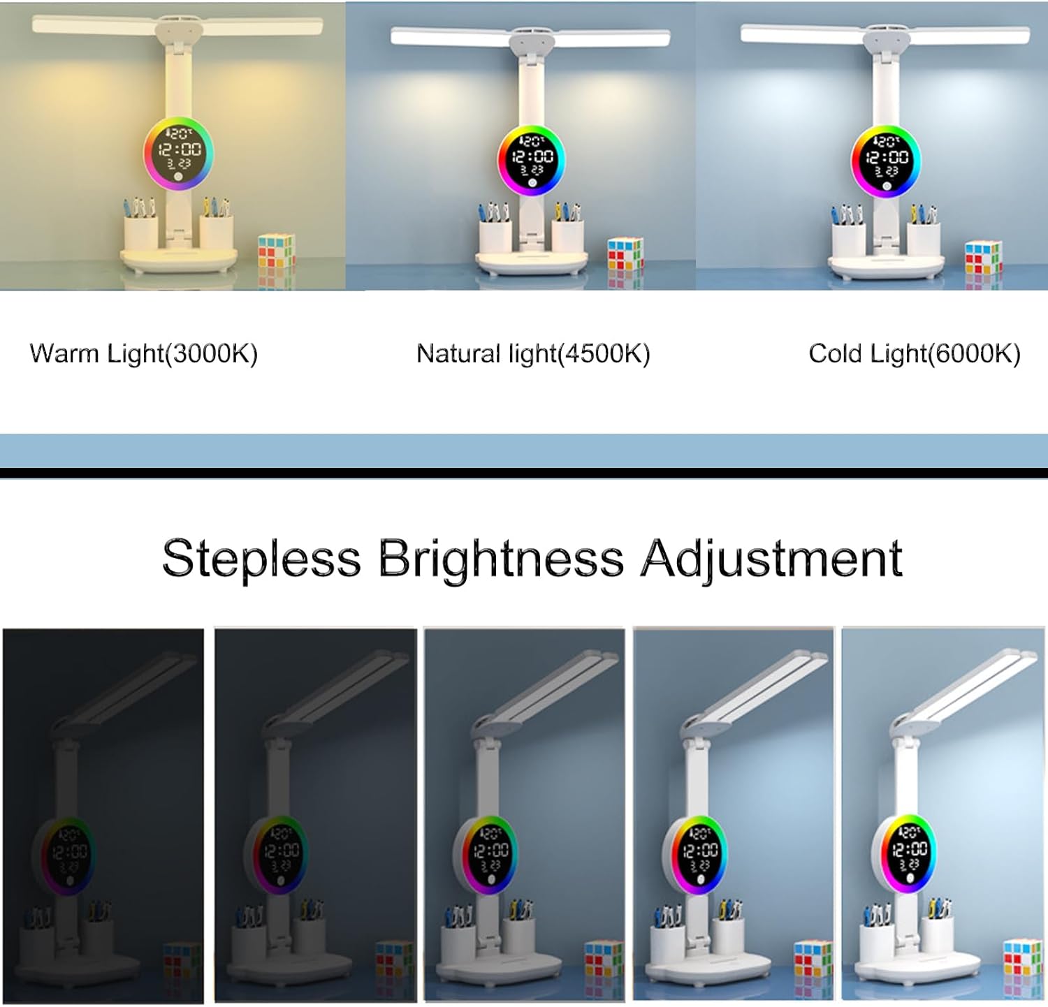 Kids Desk Lamp with Clock - Wireless Dimmable LED - 3200mAh - Pen ...