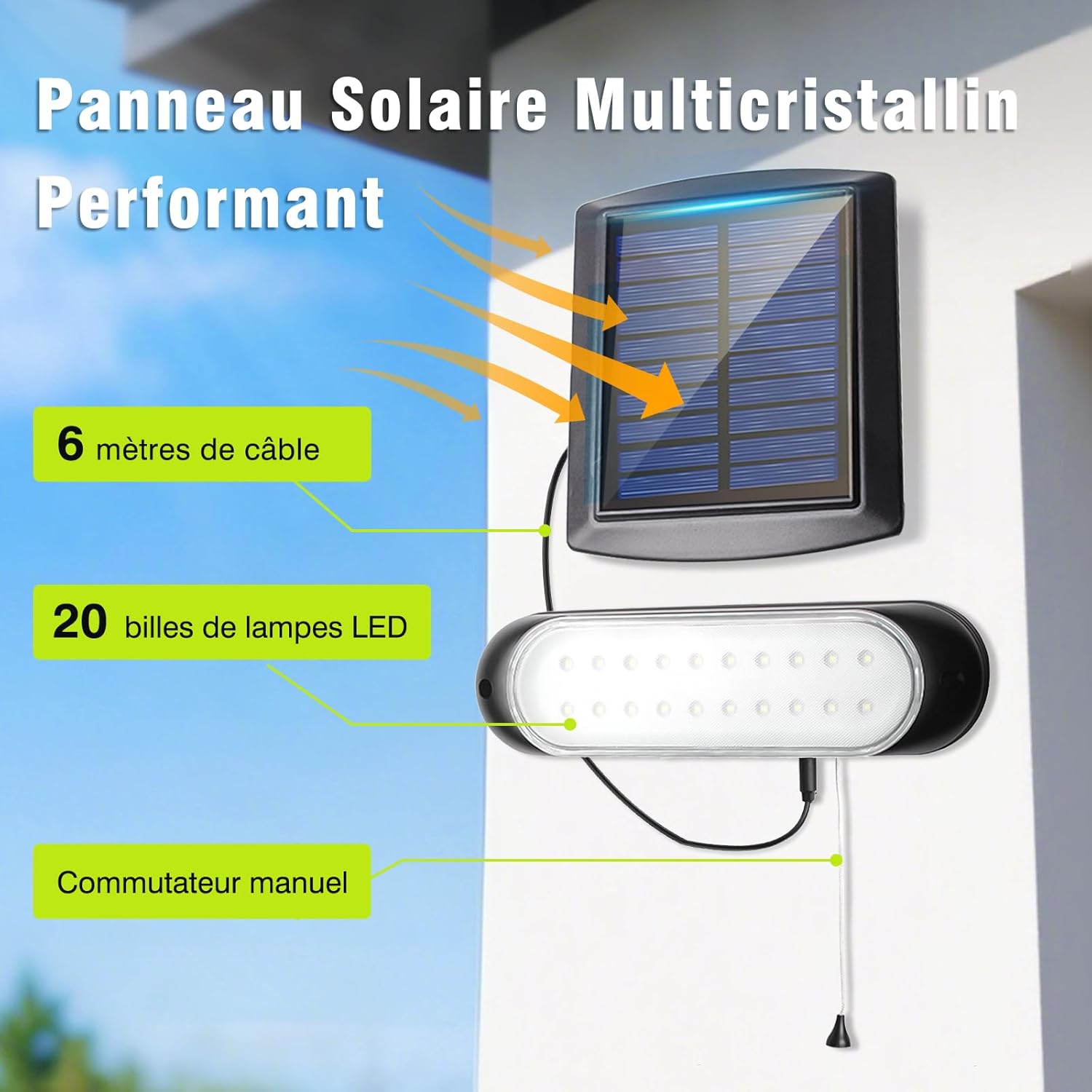 Solar Hanging Light Indoor Outdoor IP65 Waterproof 20LED Solar Lean-to ...