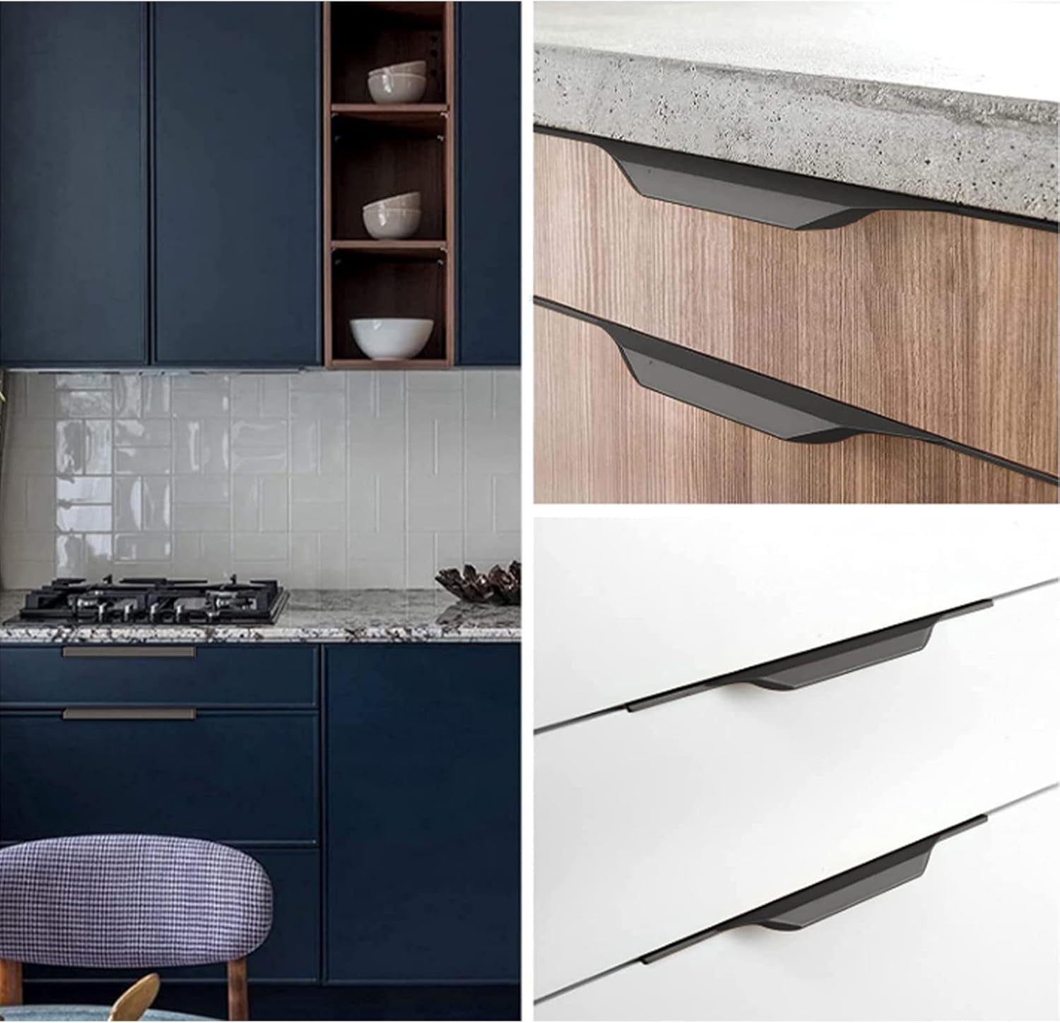 4 Pack 400mm Matte Black Aluminum Alloy Invisible Cabinet Handles with ...