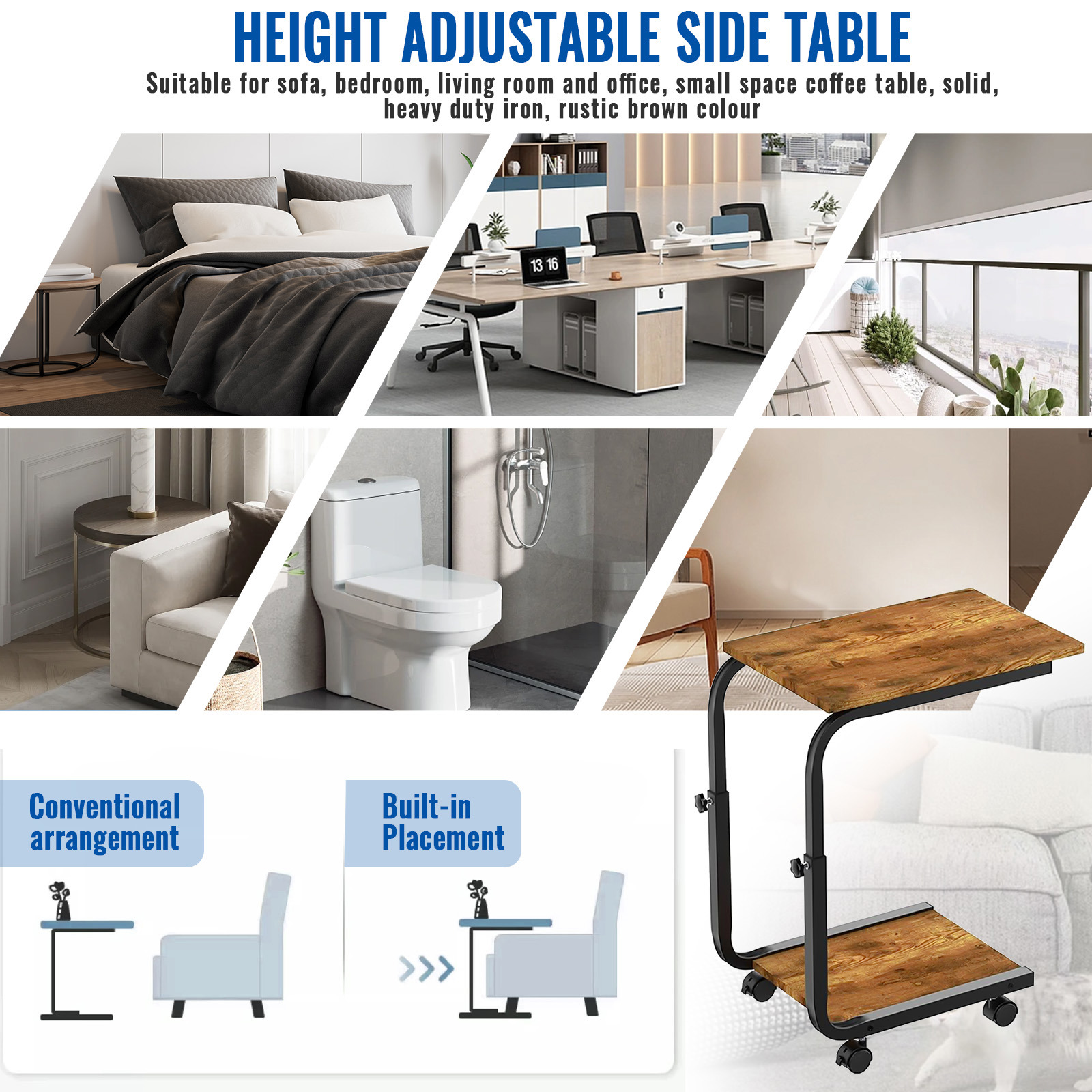 Bedside tables,Side Table Height Adjustable End/Bedside Table with 4 ...