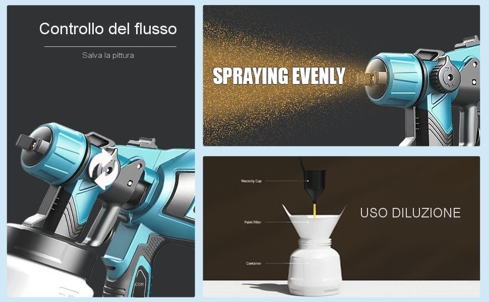 Pistola a spruzzo, 1000ml HVLP Batteria Pistola a spruzzo, Airless ...