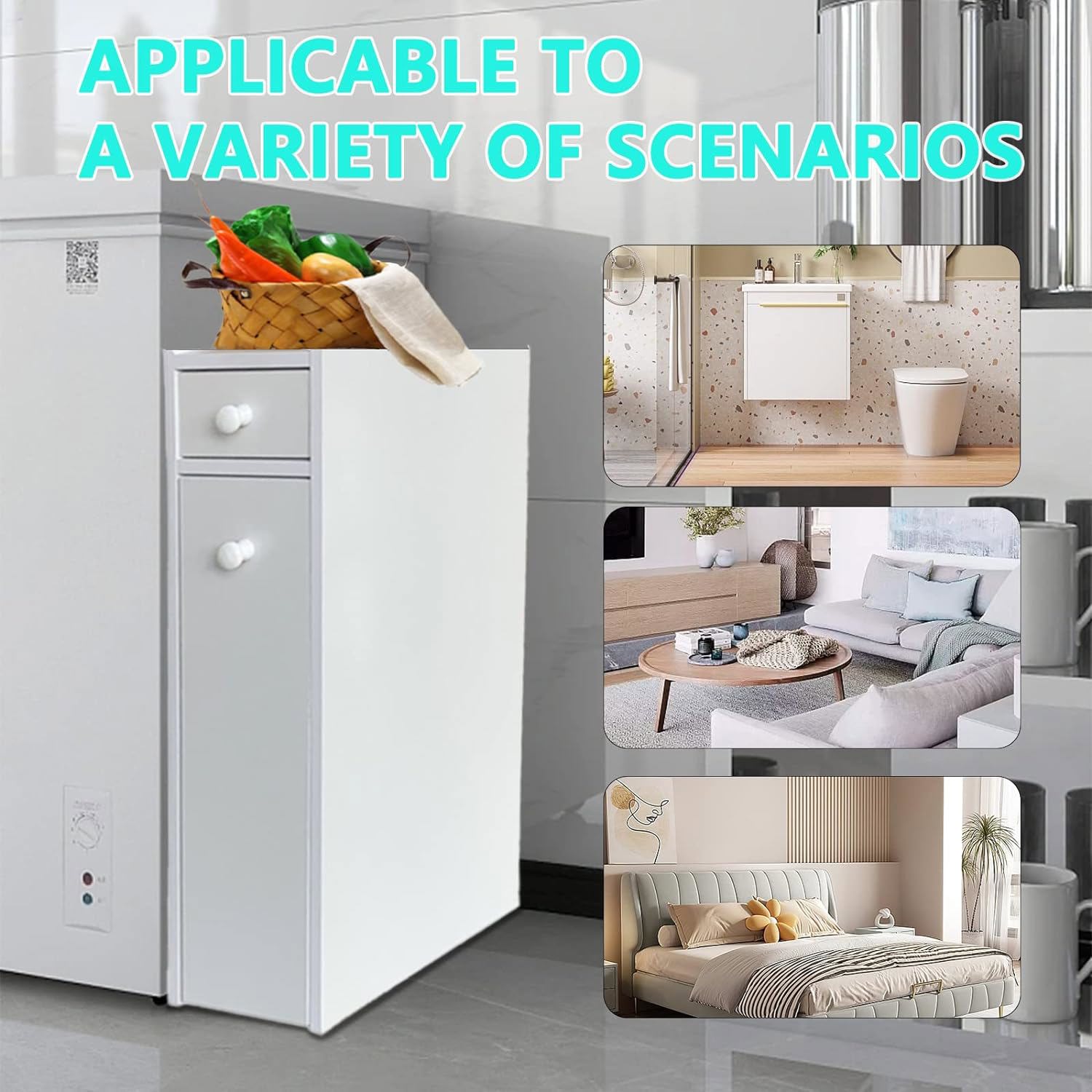 Slim Bathroom Floor Cabinet, Toilet Roll Cabinet, Narrow & Compact ...