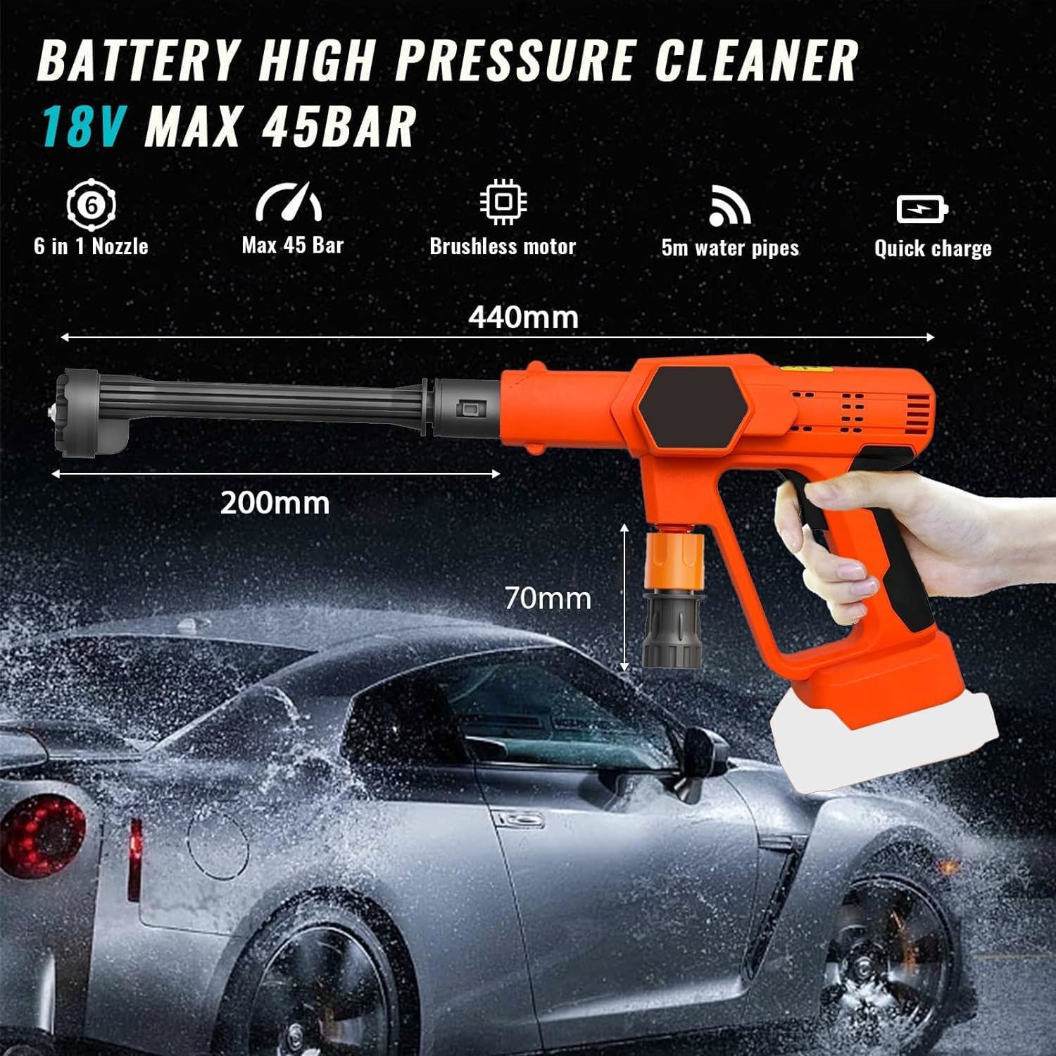 Electric pressure washers，Cordless Powered Pressure Car Washer, 6-in-1 ...