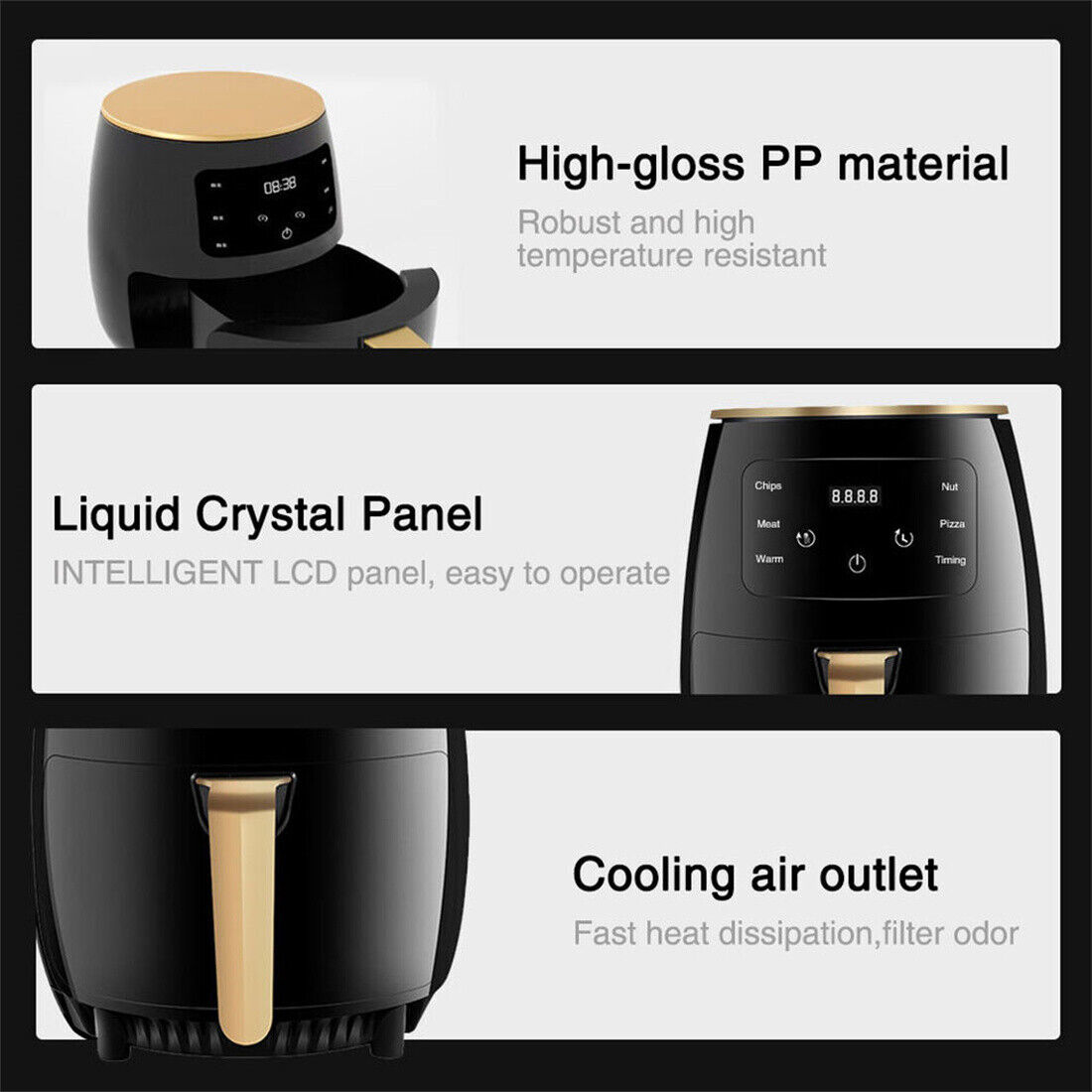 Air Fryers 4.5L，Compact Air Fryers with Presets, Max 230℃ Setting ...