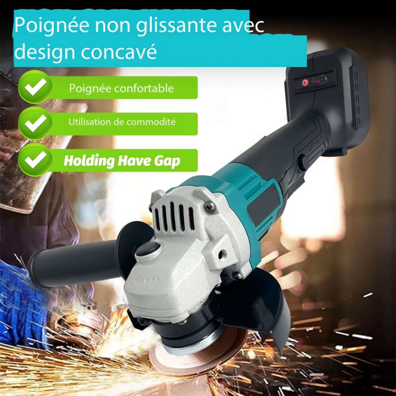 Meuleuse d'angle sans fil, compatible avec Makita, sans balais, disque de meuleuse de coupe 18 V ...