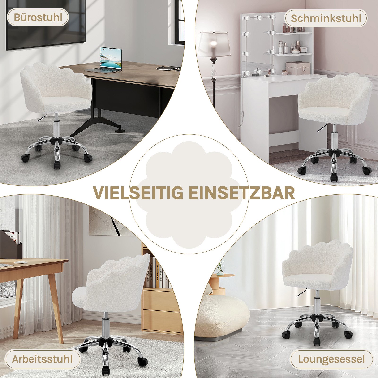 WOLTU Bürostuhl Ergonomisch Schreibtischstuhl, Schminkstuhl mit Blütenblatt-Rückenlehne ...