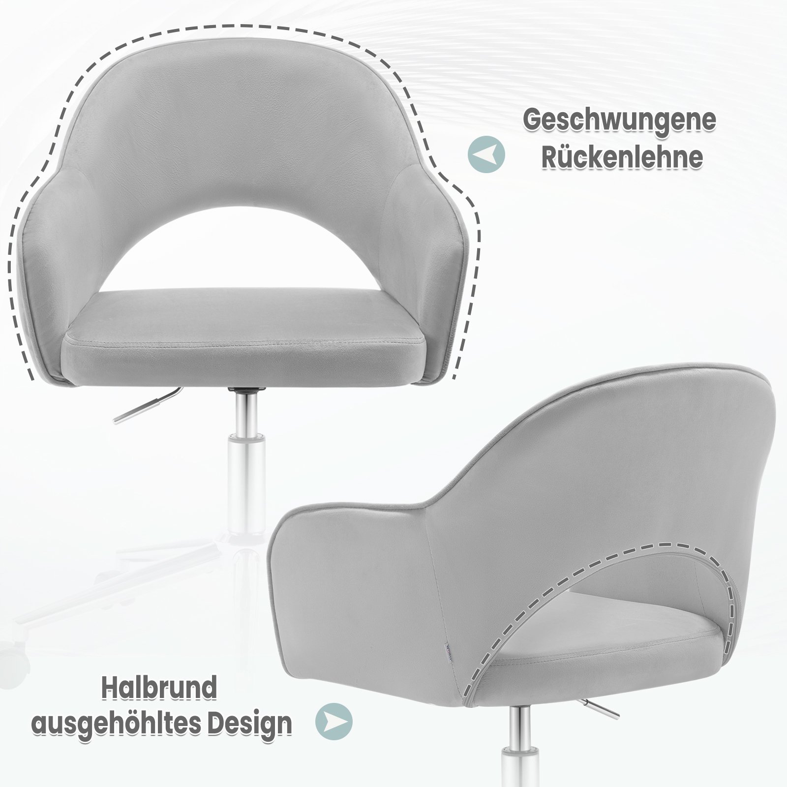 WOLTU Bürostuhl Schreibtischstuhl mit Armlehnen Rollen gepolstert aus Samt Metall Drehstuhl ...