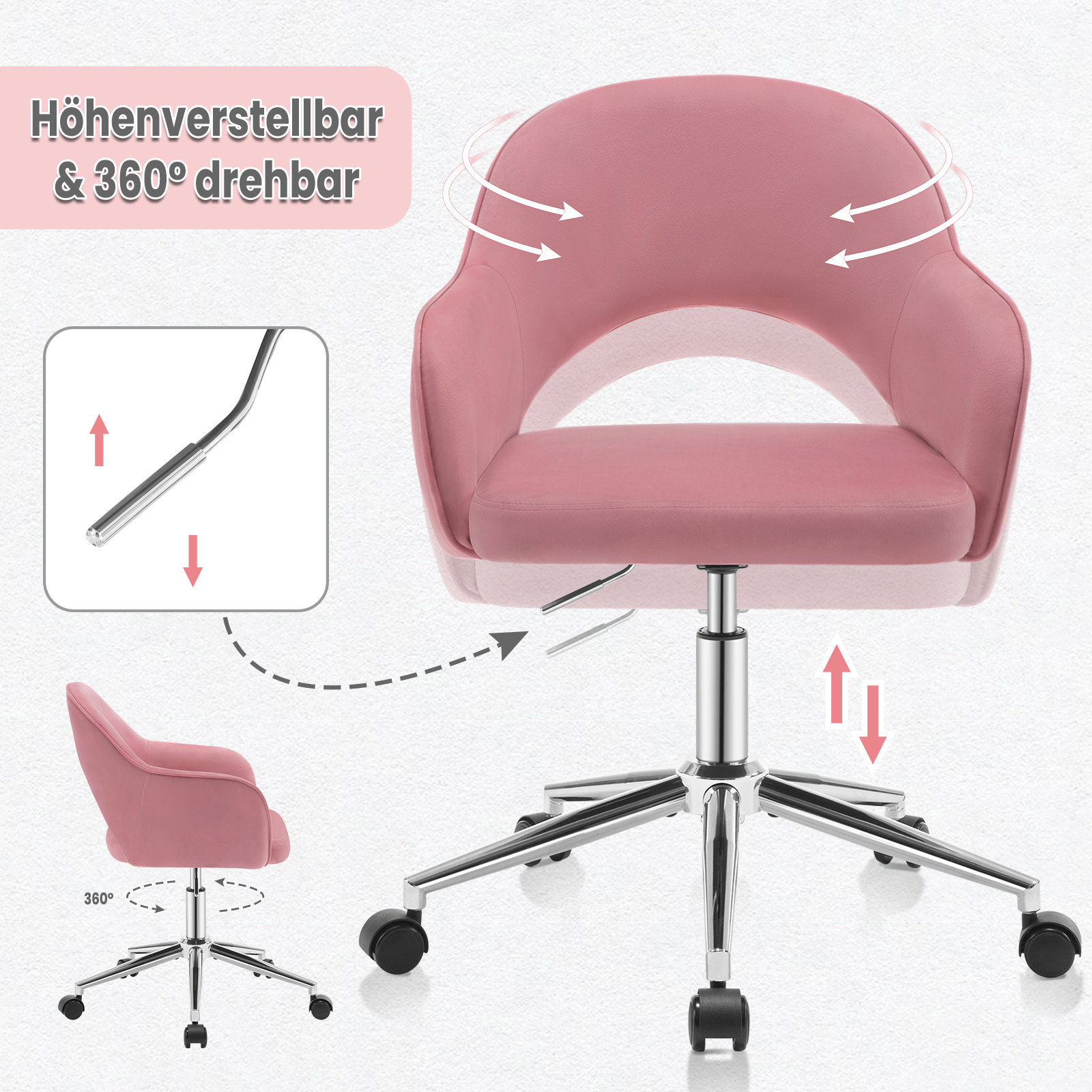 WOLTU Bürostuhl Schreibtischstuhl mit Armlehnen Rollen gepolstert aus Samt Metall Drehstuhl ...