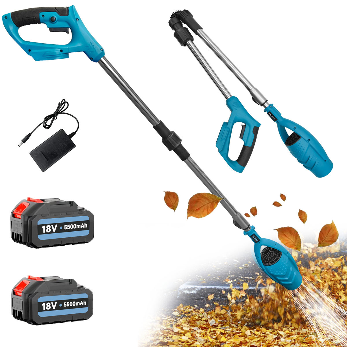 2x Battery 5.5A Cordless Extension Pole Leaf Blower Car Blowers Snow ...