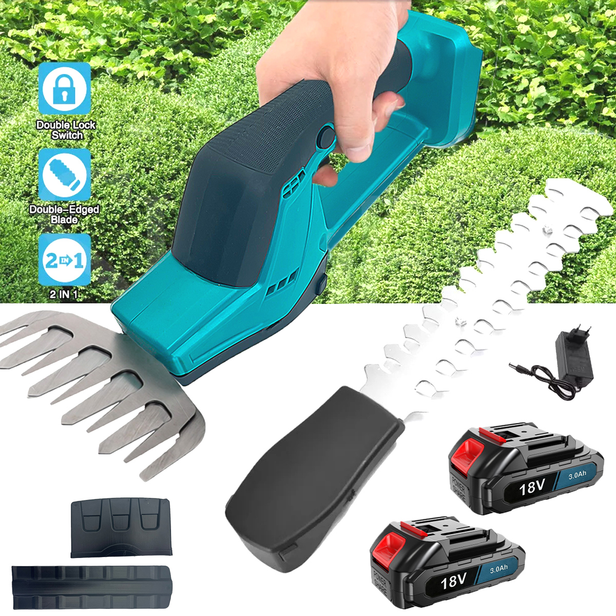 Hedge Trimmer Grass Shear, 2-in-1 Cordless Electric Shrub Shears ...