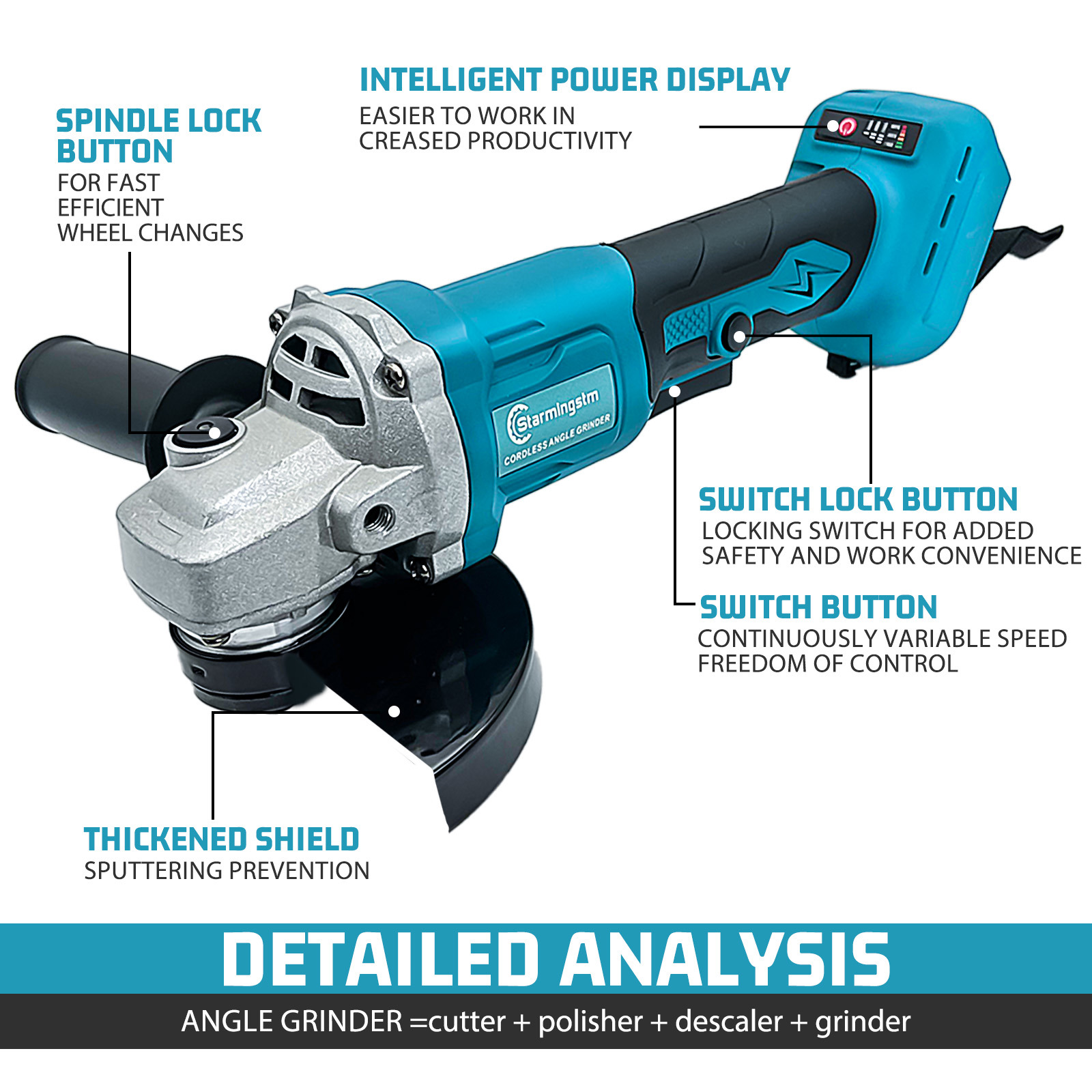 Smerigliatrice angolare da 125 mm, sostituzione senza fili, 18 V, 850 W ...