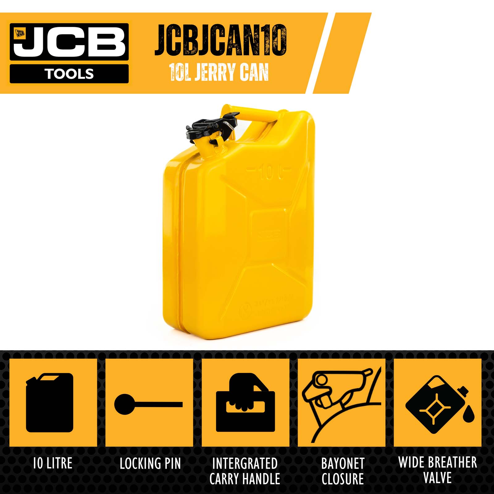 JCB 10L Jerry Can, Heavy-Duty 0.8mm Steel